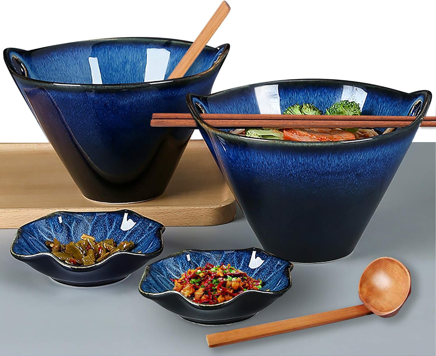Ivy Bronx Porcelain Ramen Bowls Set Of 2(8 Pcs), 28 Ounce Japanese ...