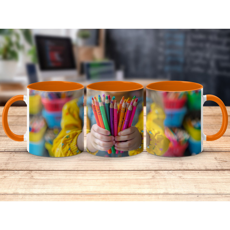 East Urban Home Set of 3 Kids Drawing Style 11oz Accent Mugs – White ...