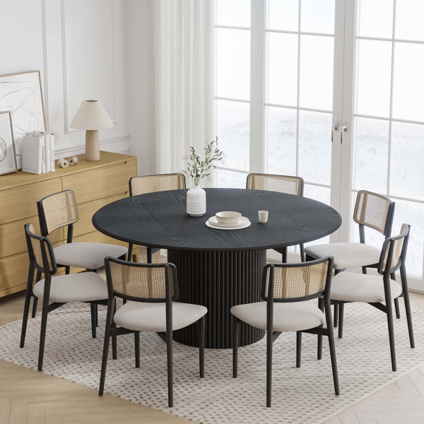 Ivy Bronx Solid Wood Dining Table Round Pedestal Kitchen Table | Wayfair