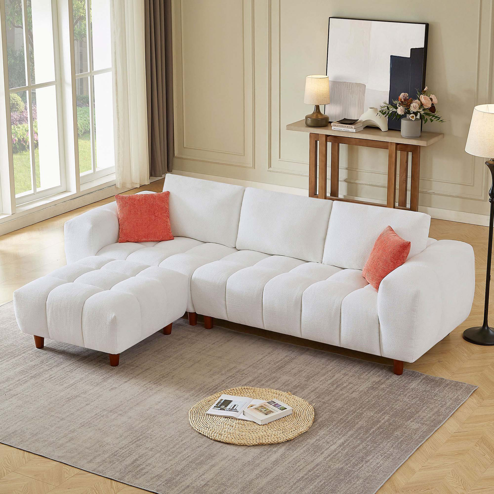 17 Stories 111.81" L Shaped Sofa With Fabric Couch With Ottman | Wayfair