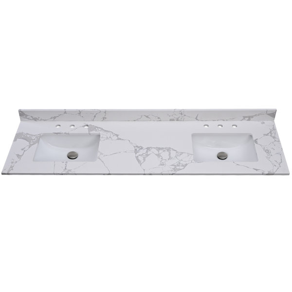 RENIST 73'' Engineered Stone Double Bathroom Countertop with Sinks ...