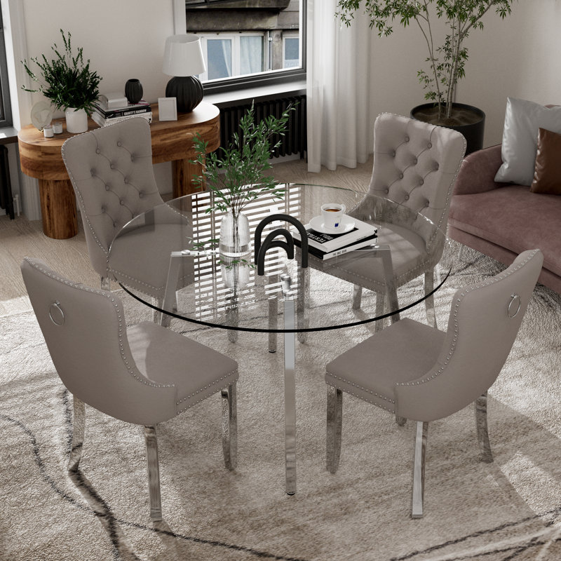 House of Hampton® 5-Piece Round Glass Dining Table Set | Wayfair