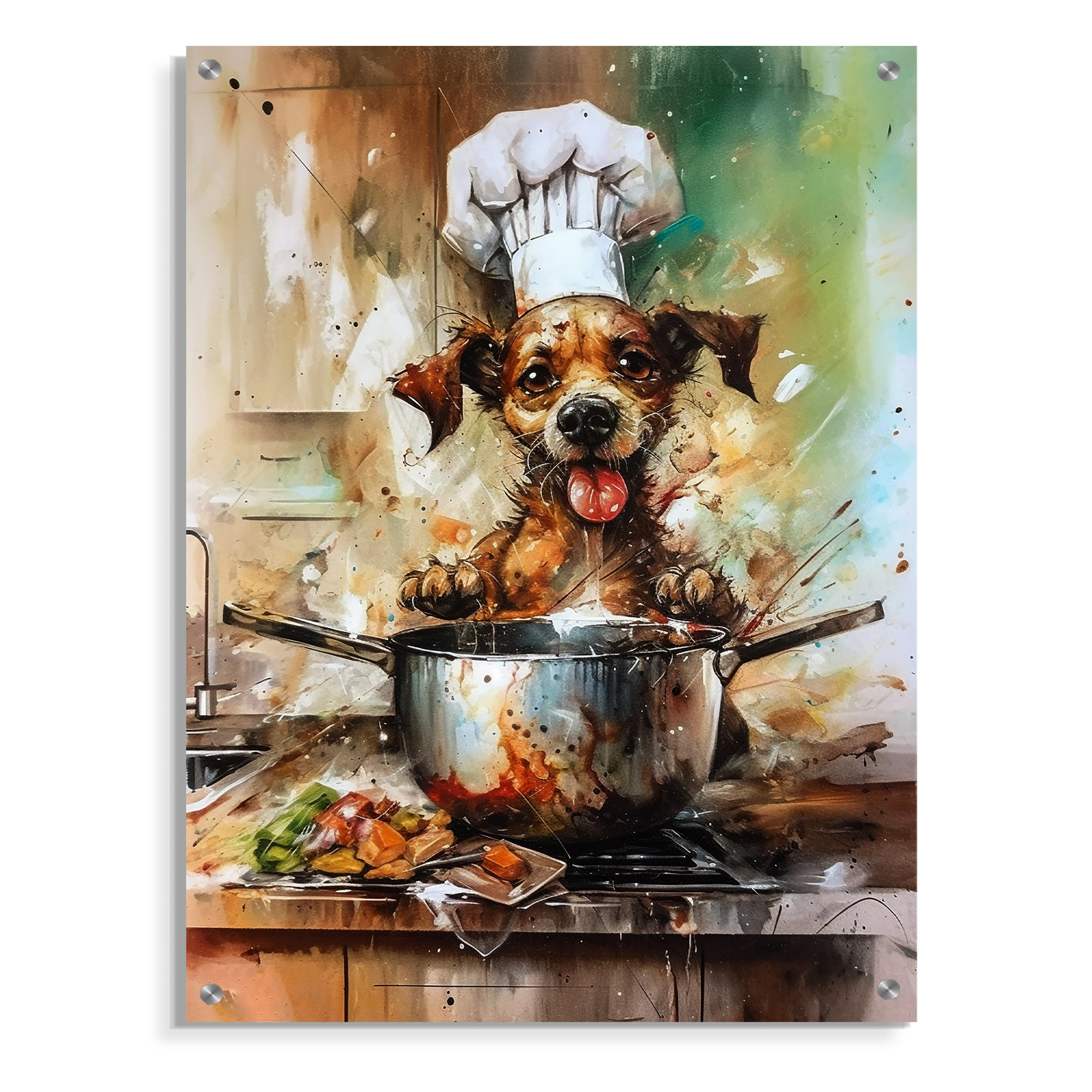 Trinx Brown Dog Chef In Kitchen - Dog Kitchen Acrylic Wall Art | Wayfair