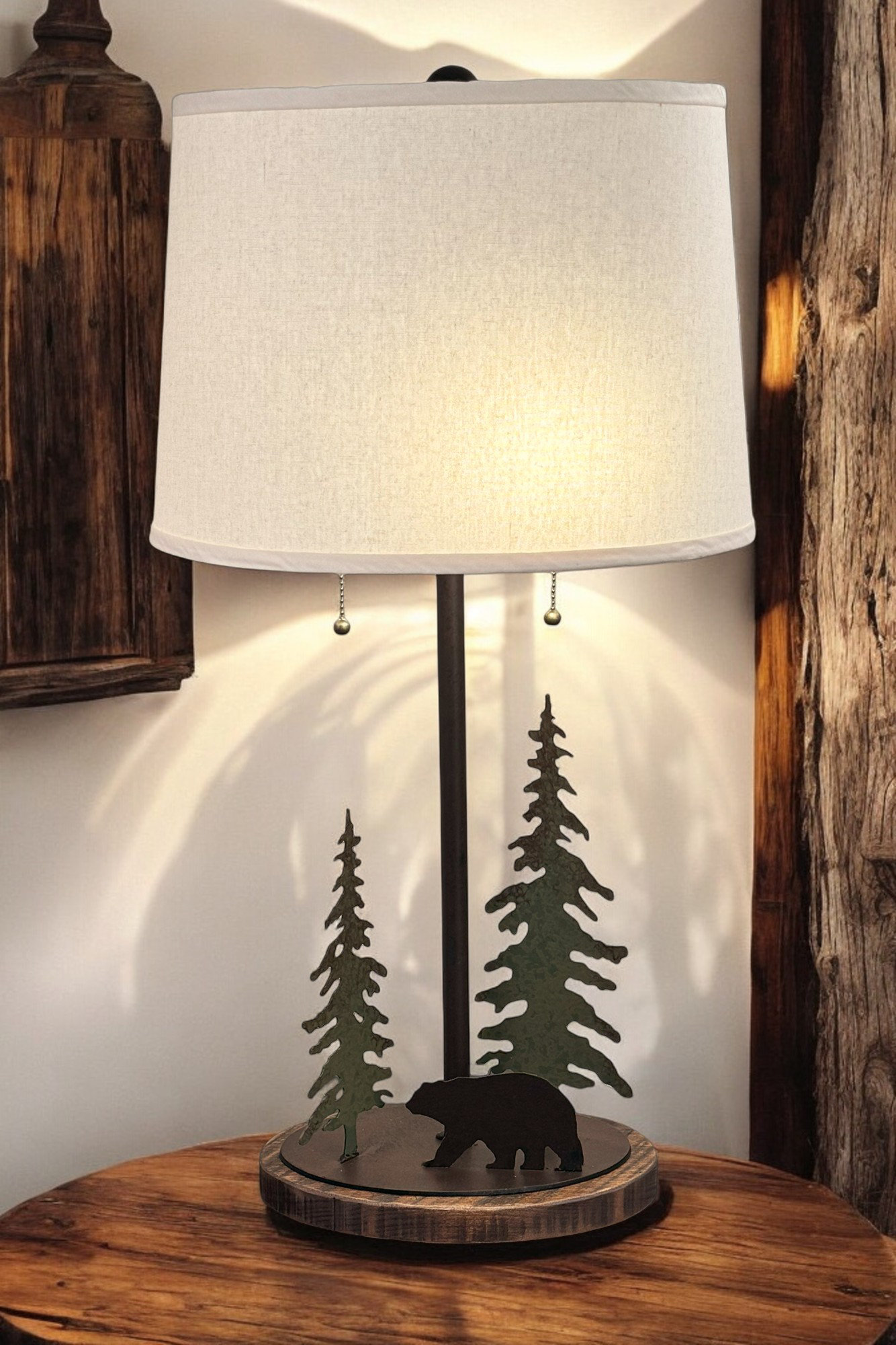 Foundry Select Rugged Pine Iron Bear and Tree Lamp w/ Rough Sawn Base ...