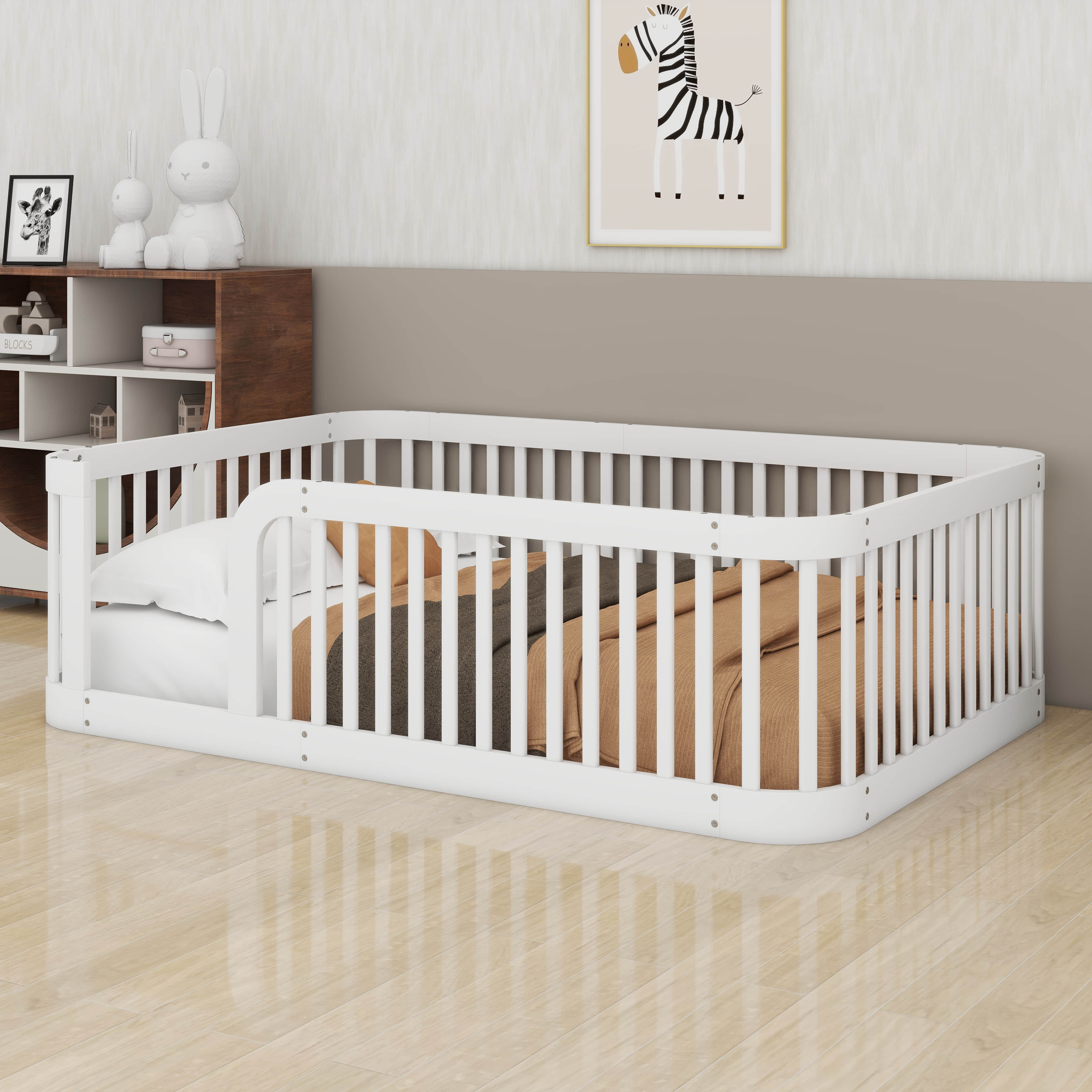 Ophelia & Co. Full Size Floor Bed With Fence, Full Ground Bed Frame ...