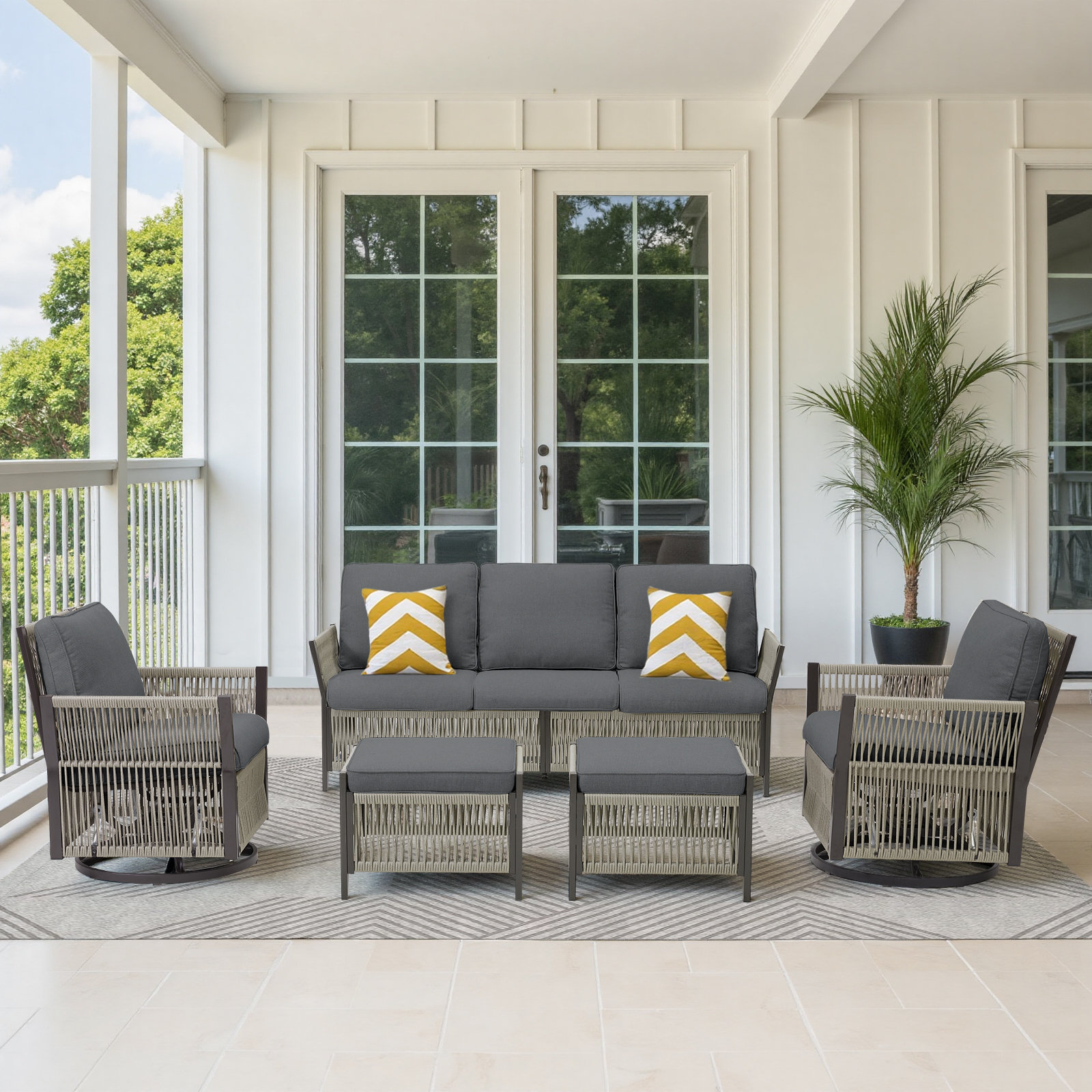 Bayou Breeze 5PCS Patio Furniture Set, Outdoor Swivel Rocking Chairs ...