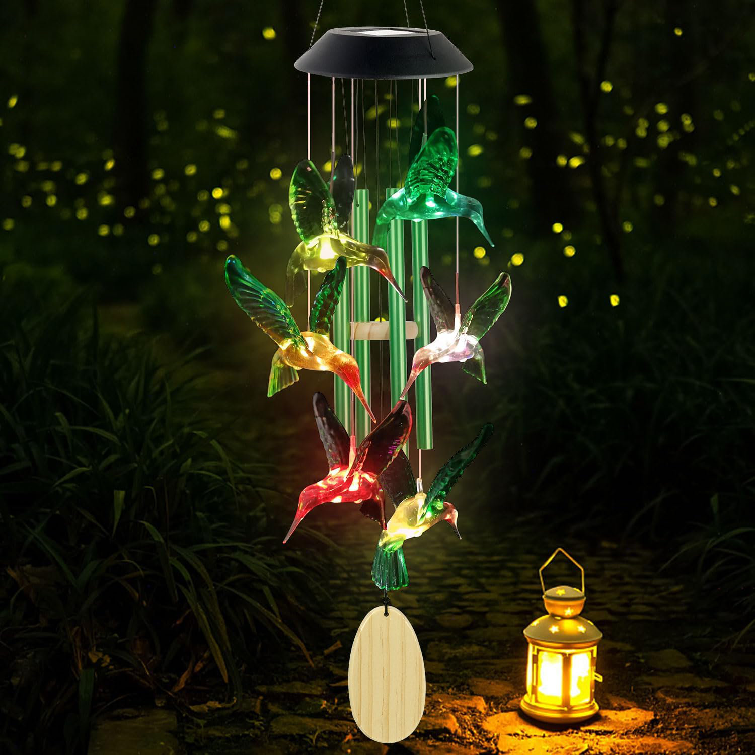 Arlmont & Co. Solar Powered Hummingbird Wind Chimes - Color Changing ...