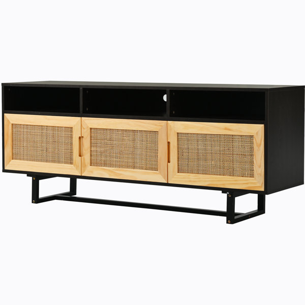 Bay Isle Home™ Retro Rattan Console Table 3-Door TV Stand Media Console ...