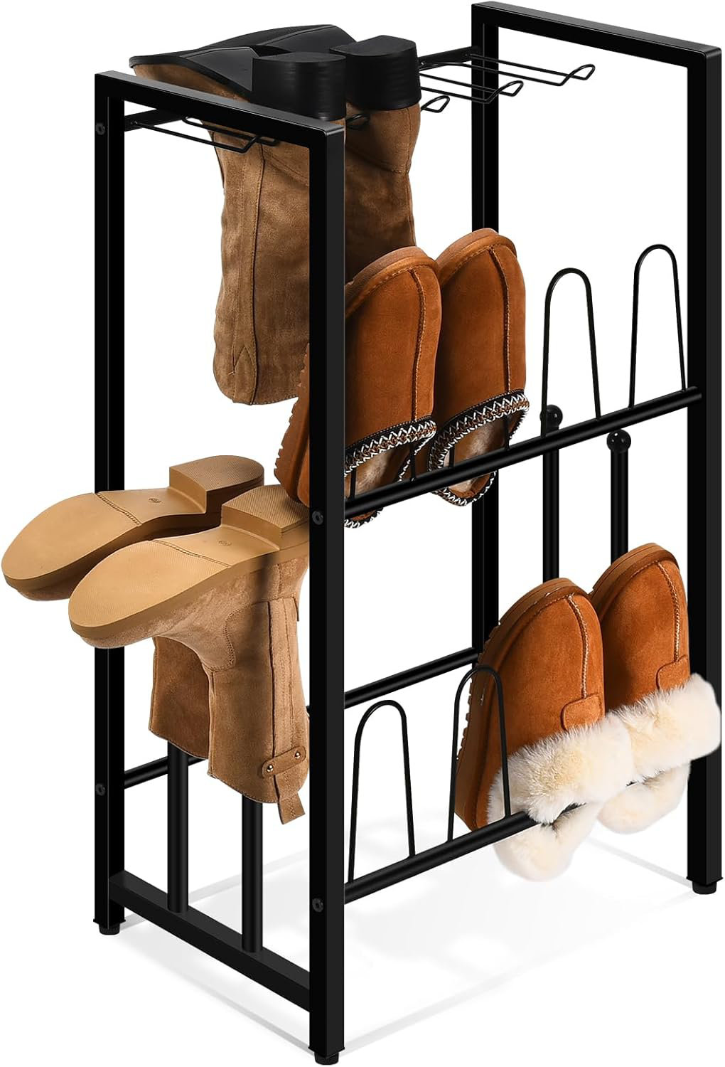 17 Stories Boot Rack Shoe Organizer, Black Metal Free Standing Shoe ...