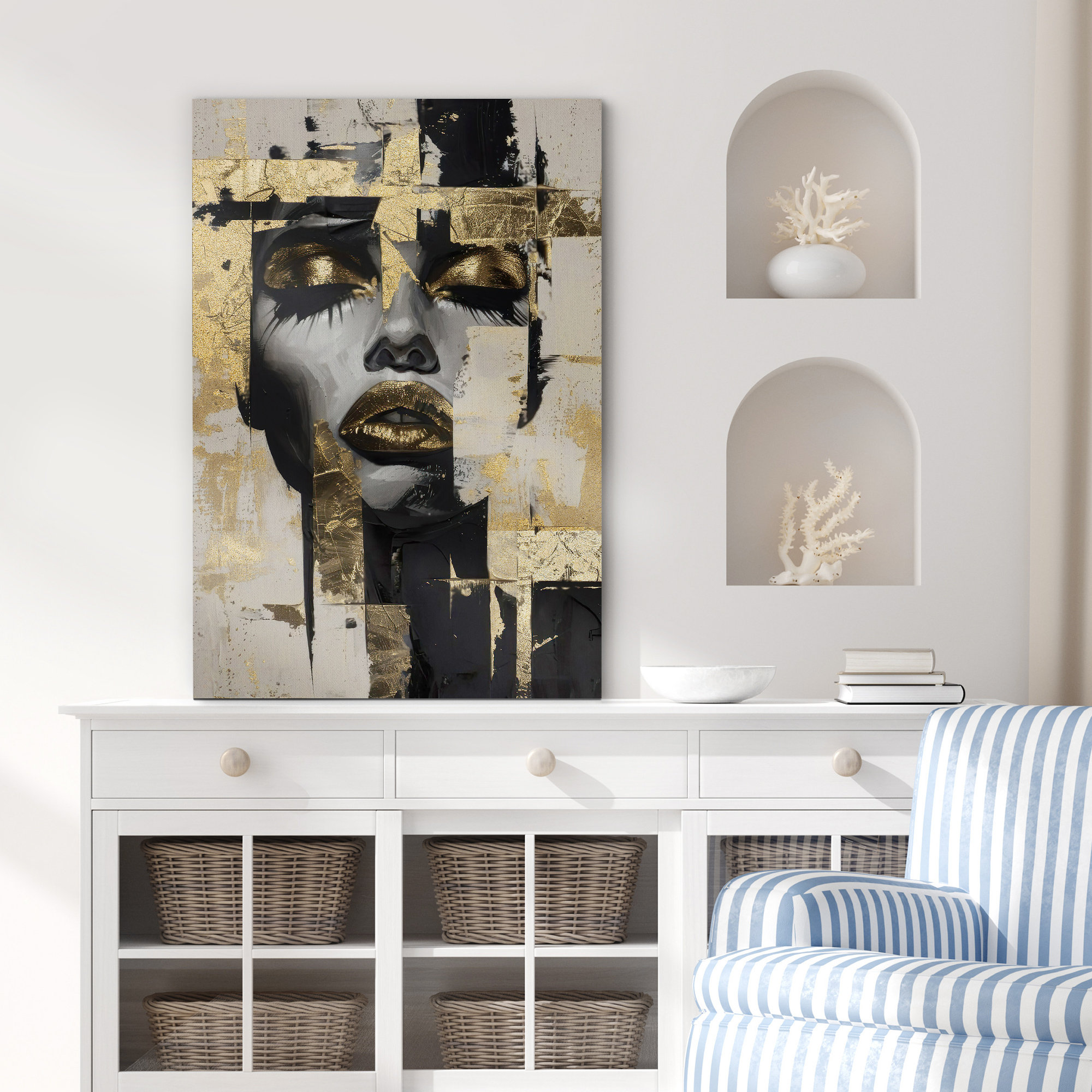 IDEA4WALL Elegance Abstract Gold Woman Portrait Glam Bedroom Artwork ...