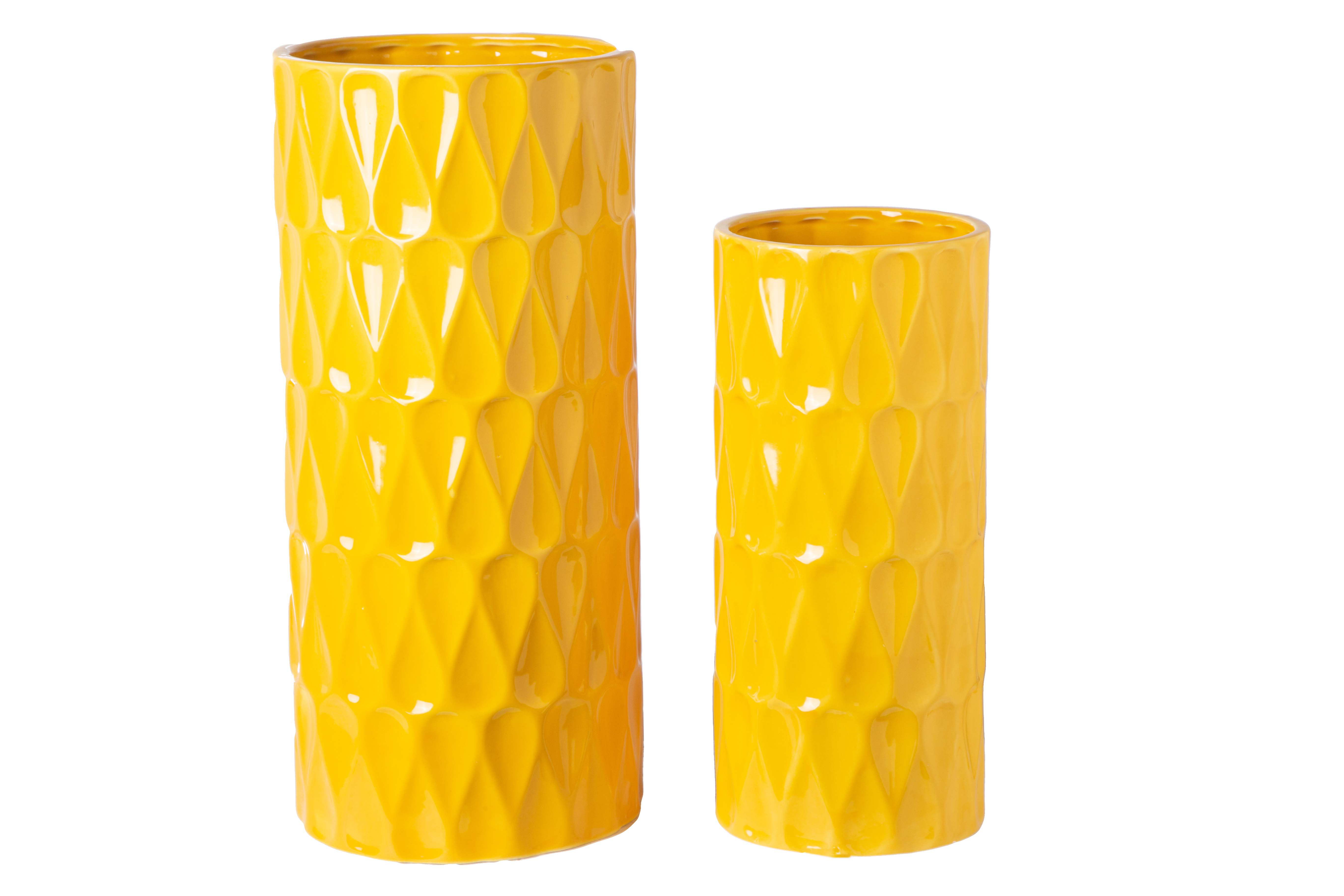 Ivy Bronx Ceramic Tall Round Vase Gloss Finish Yellow | Wayfair