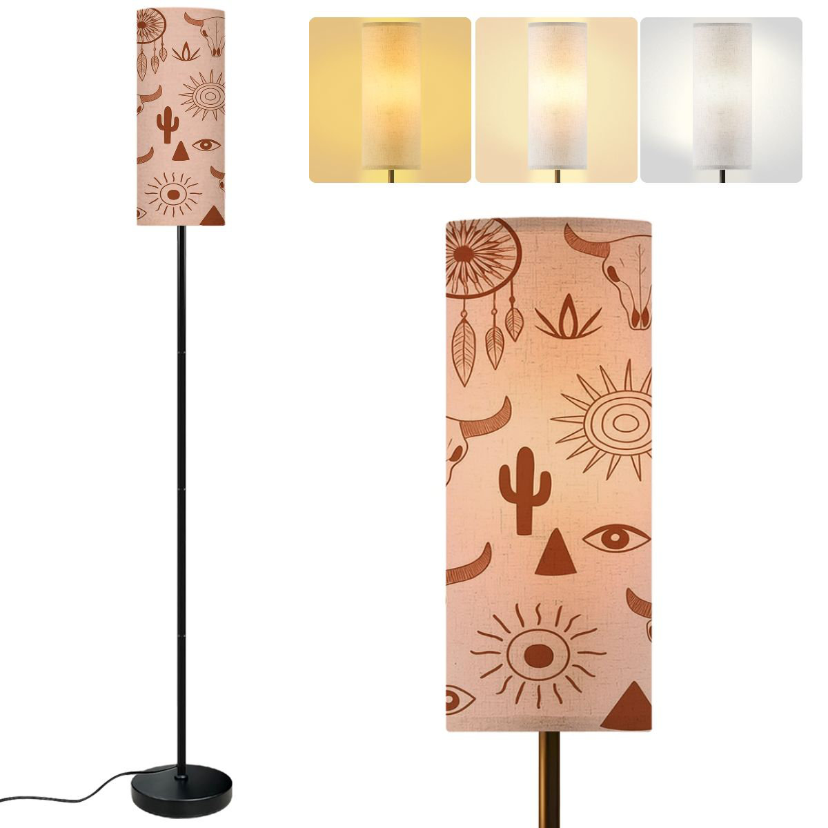 East Urban Home 68.5" Standing Floor Lamp boho elements skull esoteric ...