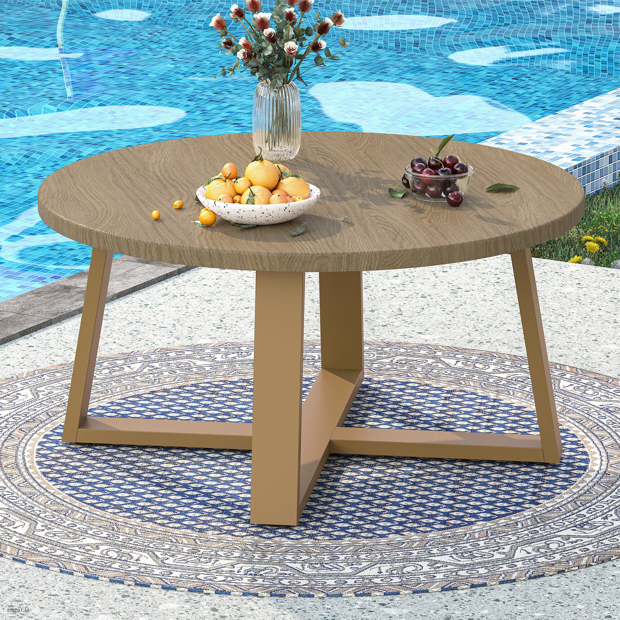 George Oliver Outdoor Round Coffee Table with 35.5” Woodgrain Finish ...
