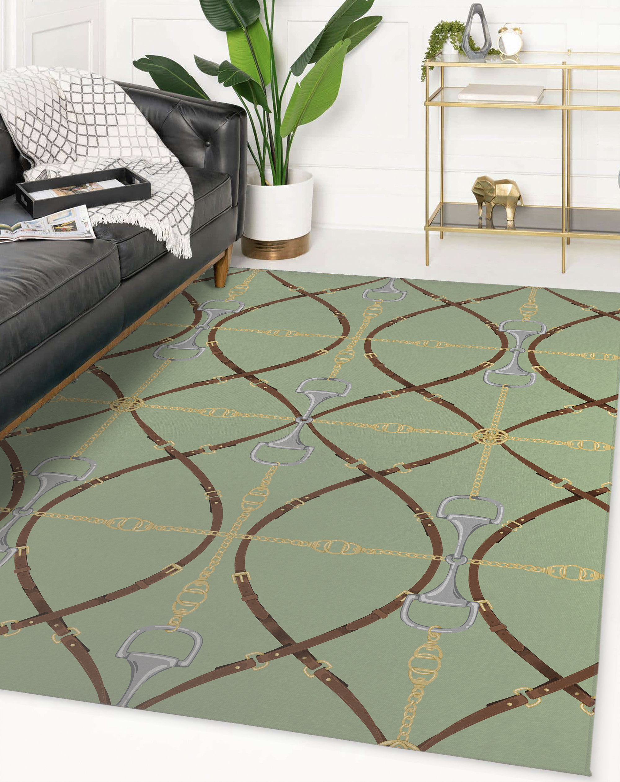 17 Stories Geometric Machine Woven Polyester Area Rug in Green/Brown ...