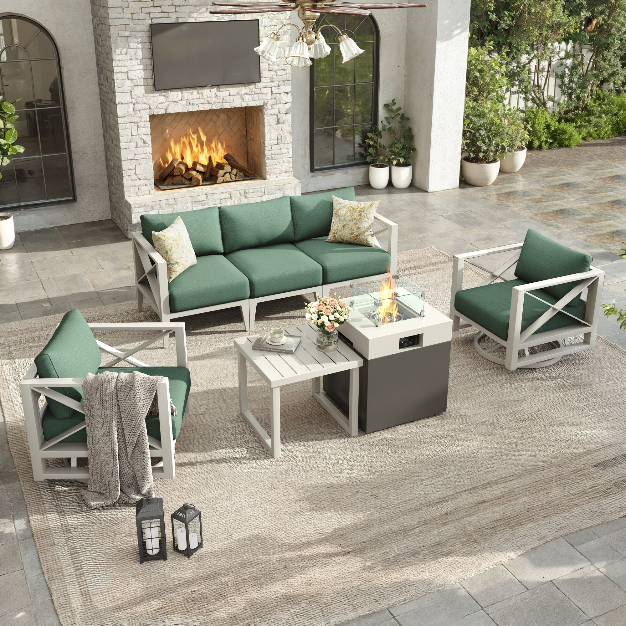 Gracie Oaks 5 - Person Outdoor Aluminum Conversation Set with Swivel ...