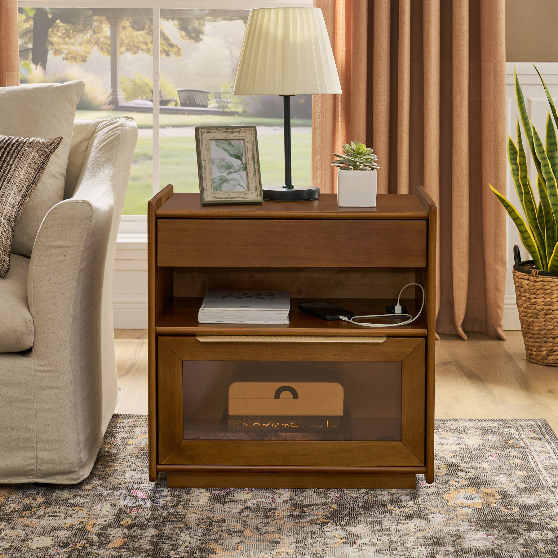 George Oliver Mid Century Modern Nightstand With Charging Station ...