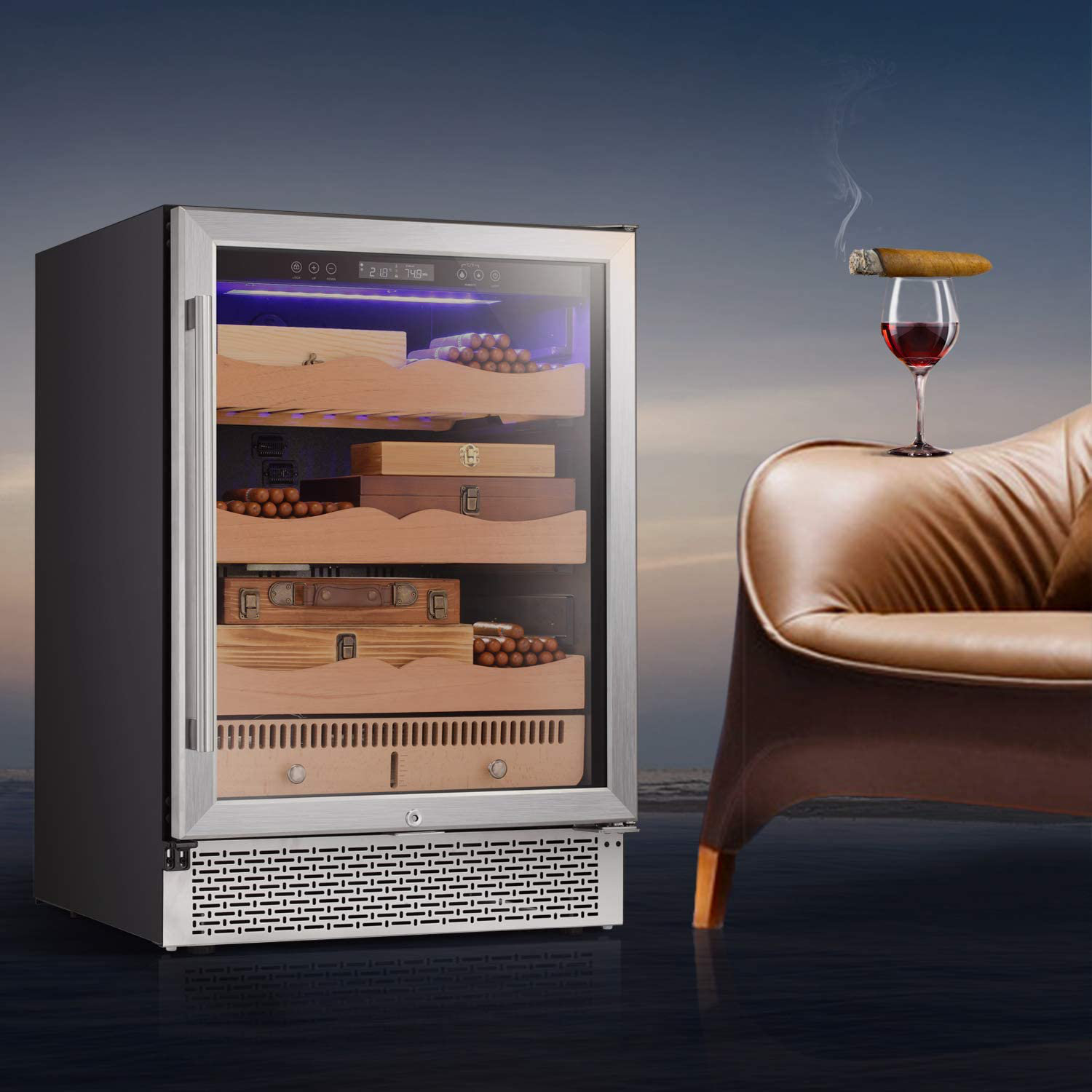 R.W.FLAME 4.61 Cu.Ft Electric Cigar Humidor 800 Capacity with Spanish ...