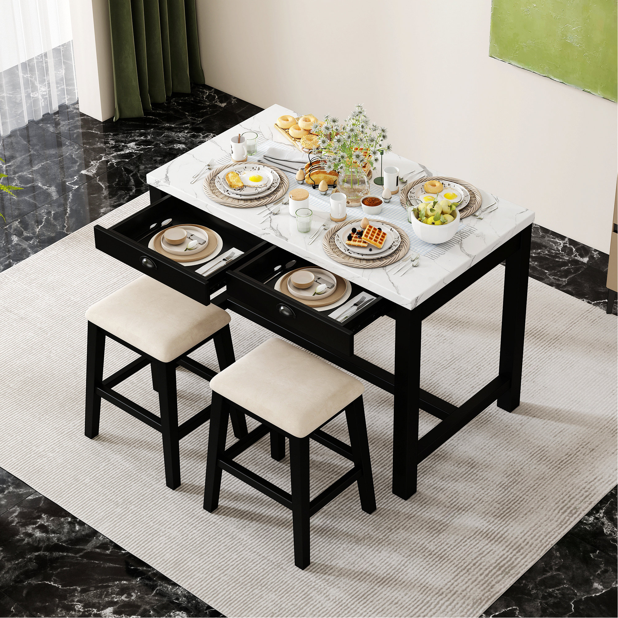 Lark Manor™ 3-Piece Dining Table Set, Counter Height Kitchen Table And ...