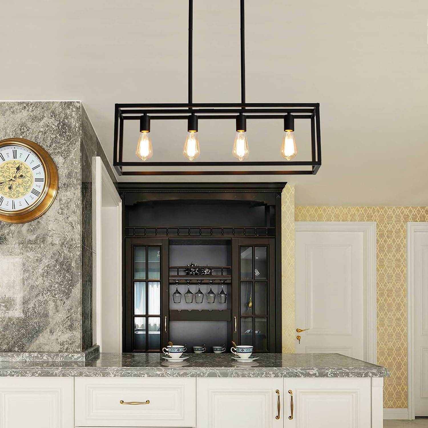 Gracie Oaks Modern Industrial 4-Light Chandelier, Rectangular Cage ...