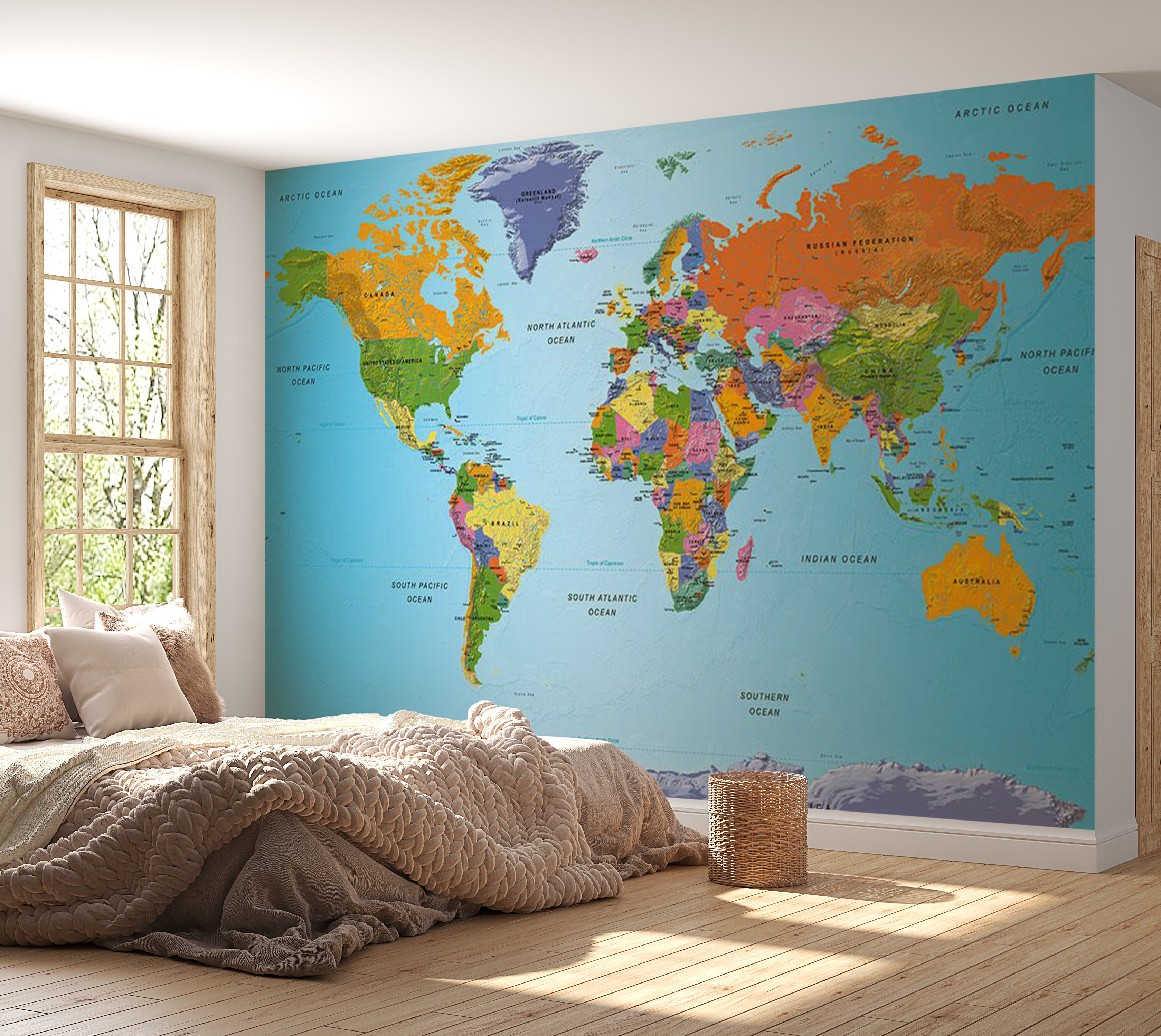 Longshore Tides World Map Wallpaper Wall Mural - Colorful Geography ...