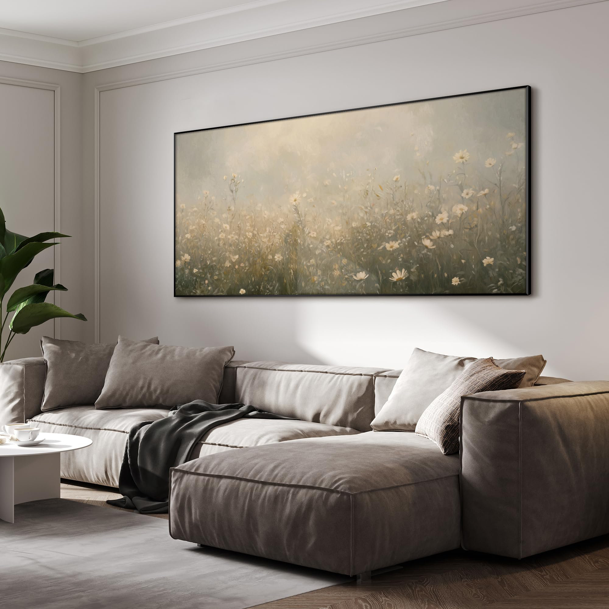 SIGNLEADER Extra Large Framed Wall Art Soft Light Wildflower Field in ...