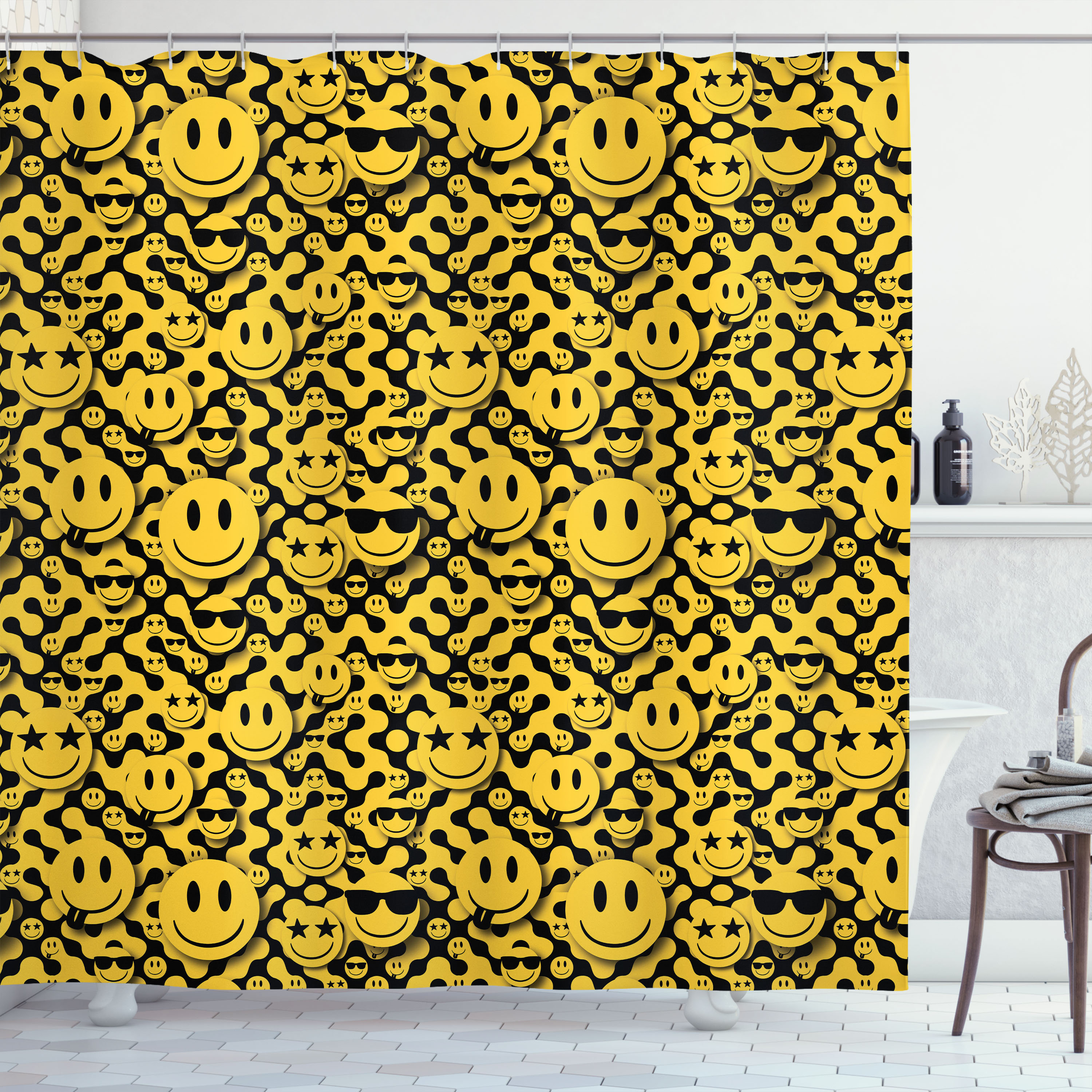 East Urban Home Emoji Shower Curtain Modern Funny Faces Groovy Art ...