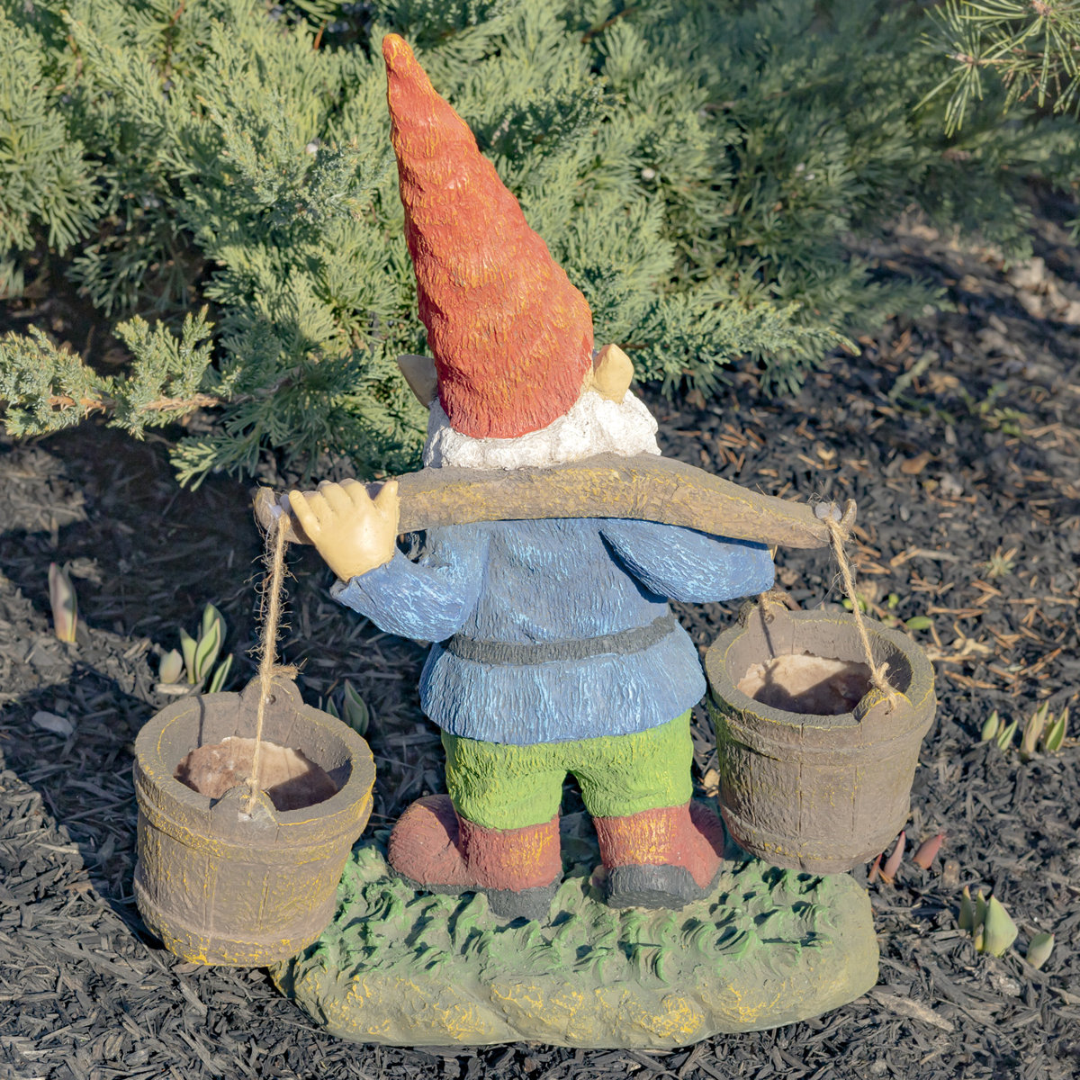 Trinx 21" Tall Spring Gnome Garden Statue Holding Two Buckets | Wayfair
