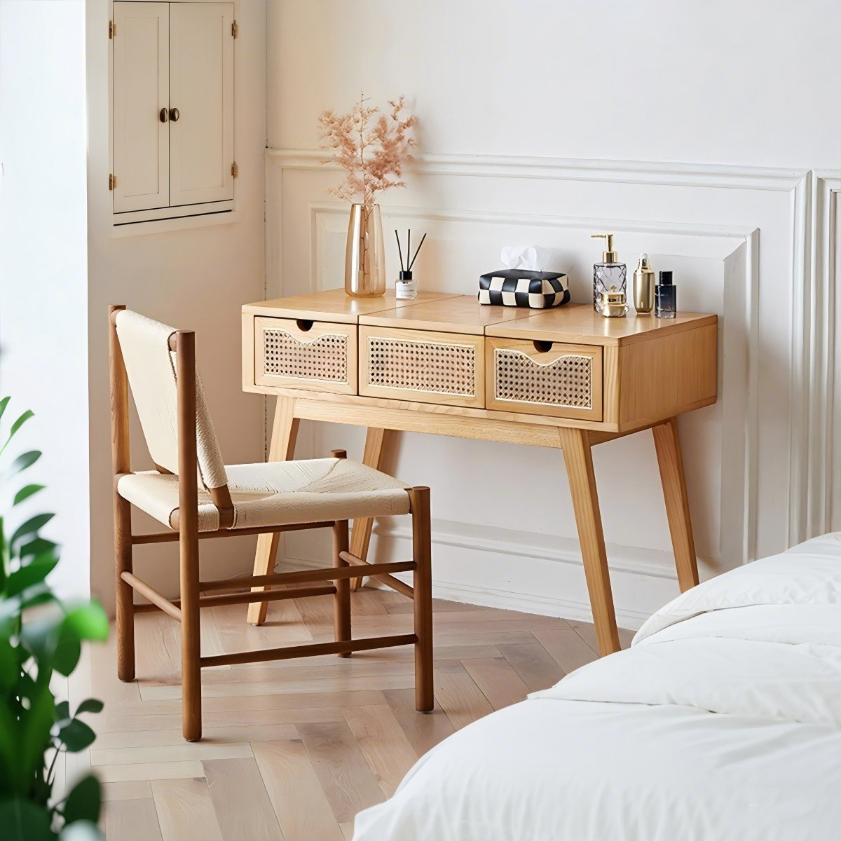 Dakota Fields 39.37"Modern Minimalist Rattan-Woven Solid Wood Ash ...