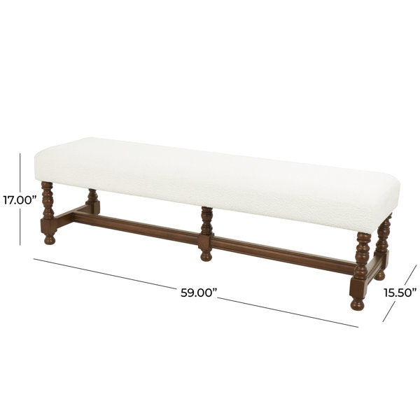 Alcott Hill® Blaseio Fabric Cream Bench with Brown Traditional Wood ...