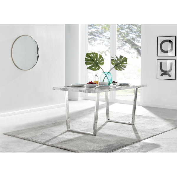 Canora Grey Edzard Luxury Marble Effect Table Chrome With Chrome Legs ...