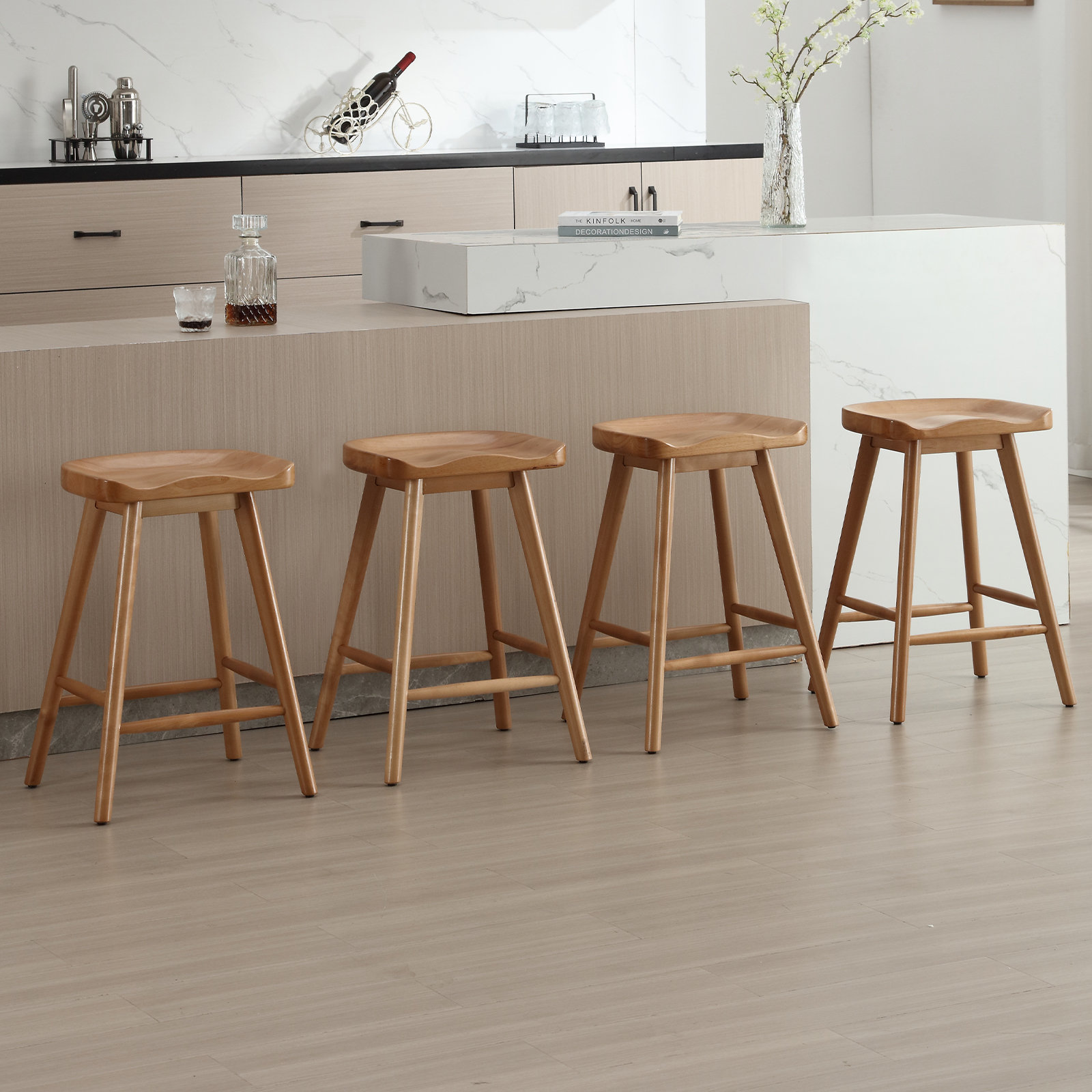 Corrigan Studio® 24.25" Counter Height Wood Barstools Backless ...