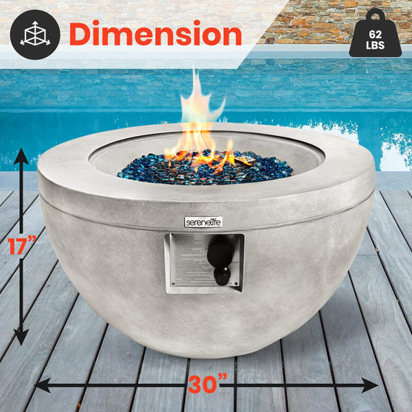 SereneLife Outdoor Propane Fire Pit Table, Weatherproof Round Propane ...