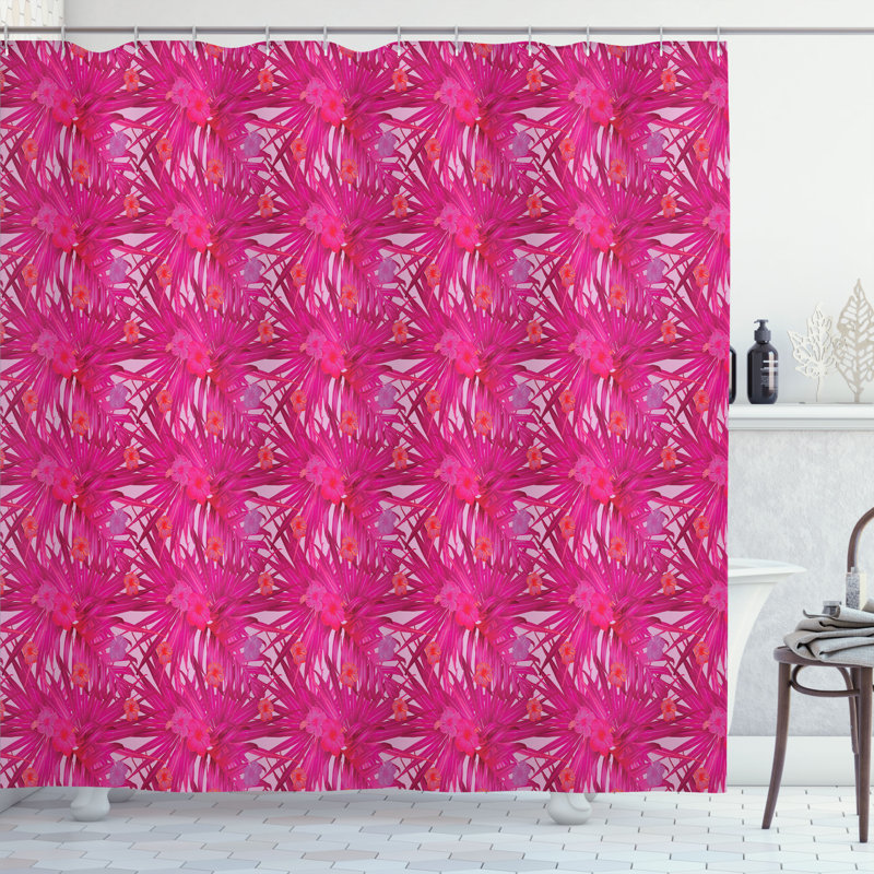 East Urban Home Hibiscus Shower Curtain Tropical Magenta Monstera ...