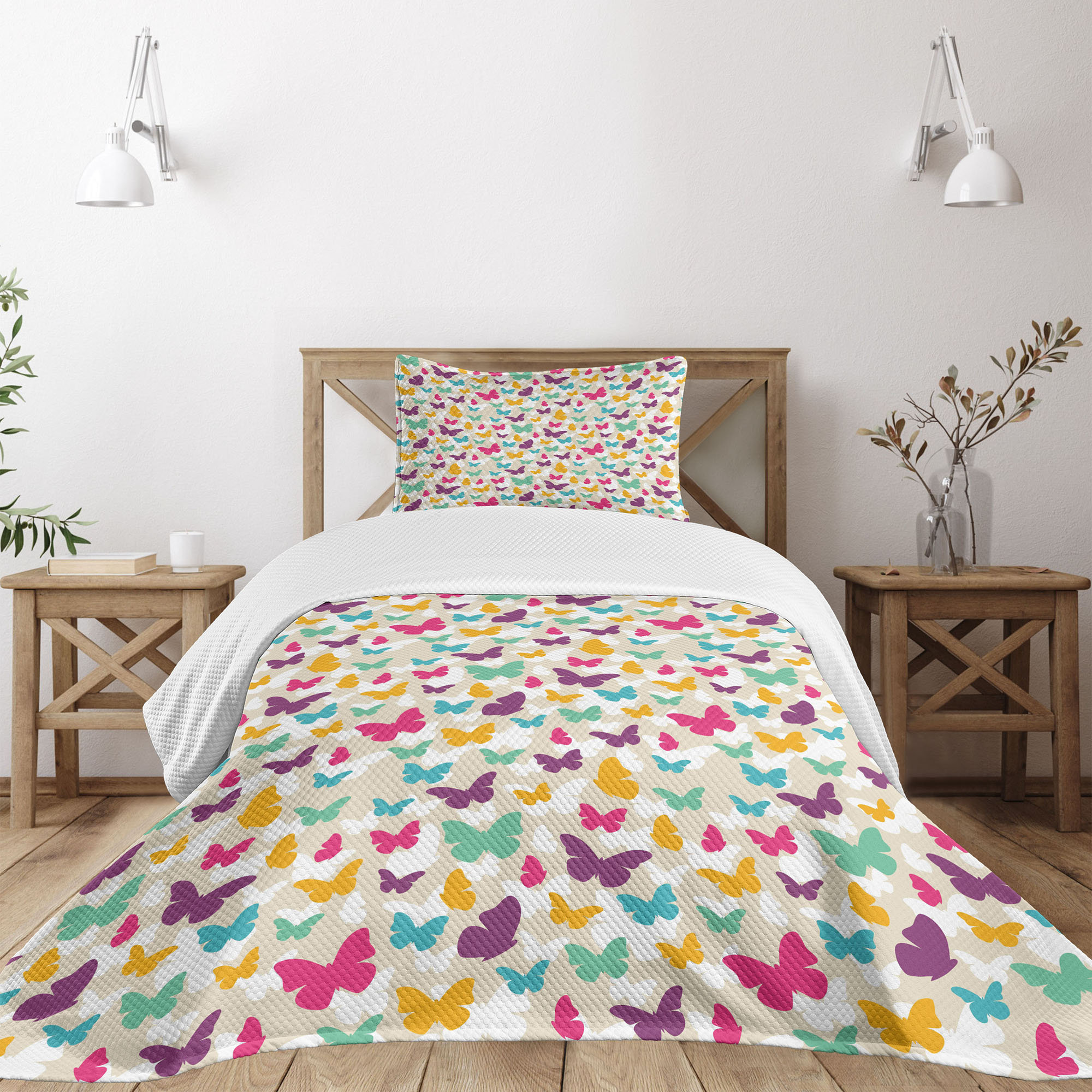 Ambesonne Butterfly Bedspread Set Fantasy Dreamy Spring Multicolor ...