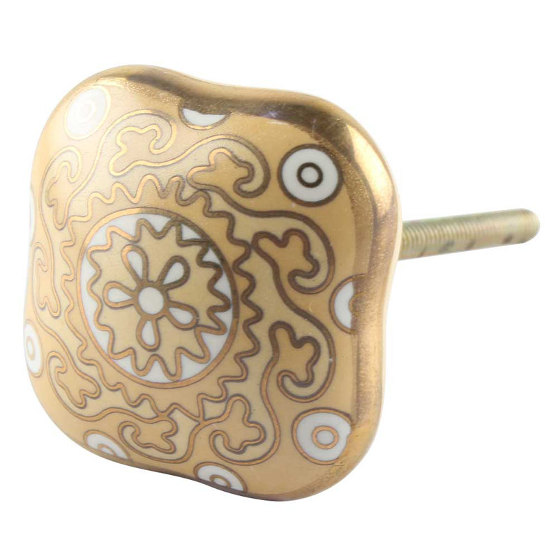 Mascot Hardware Ceramic Square 1-4/7 in. Yellow & Gold Cabinet Knob ...