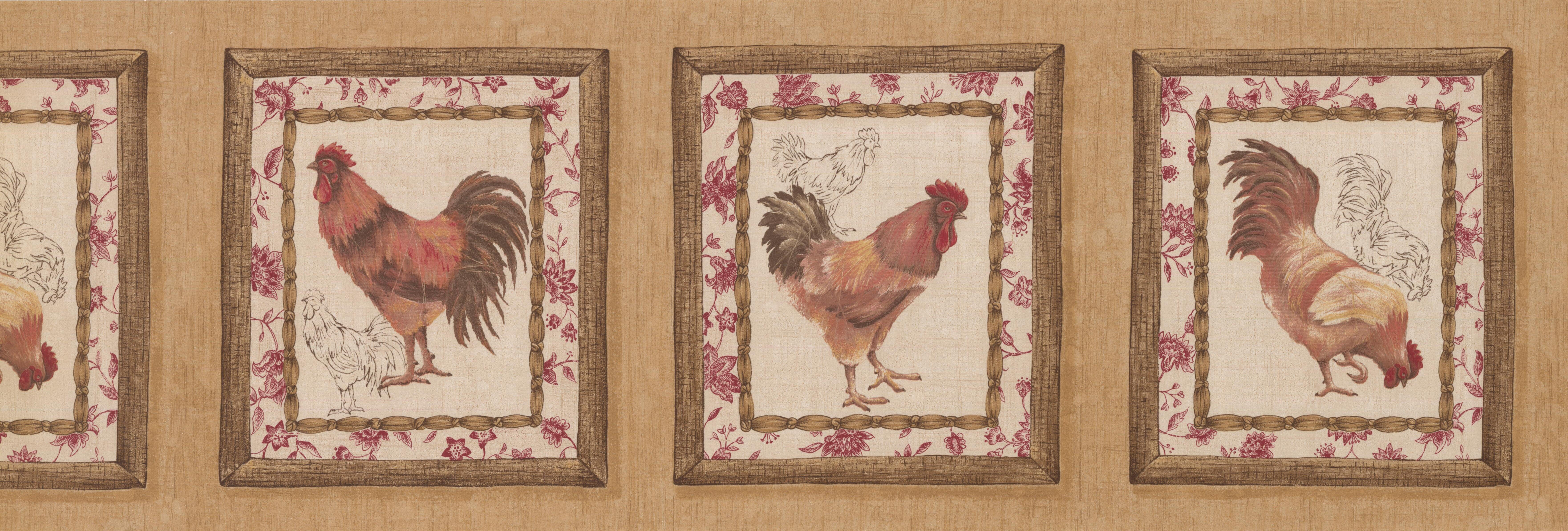 August Grove Priester Retro Rooster Paintings on Wall Vintage Wallpaper ...