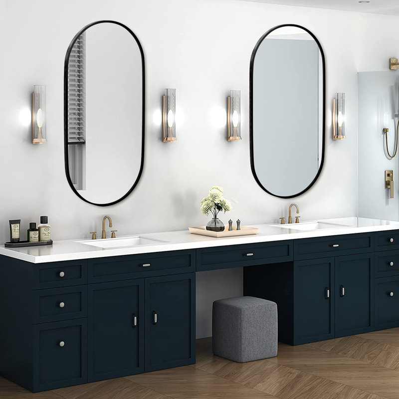 Everly Quinn Joulon Oval Frame Mirror Wall Mount Bathroom Vanity Metal ...