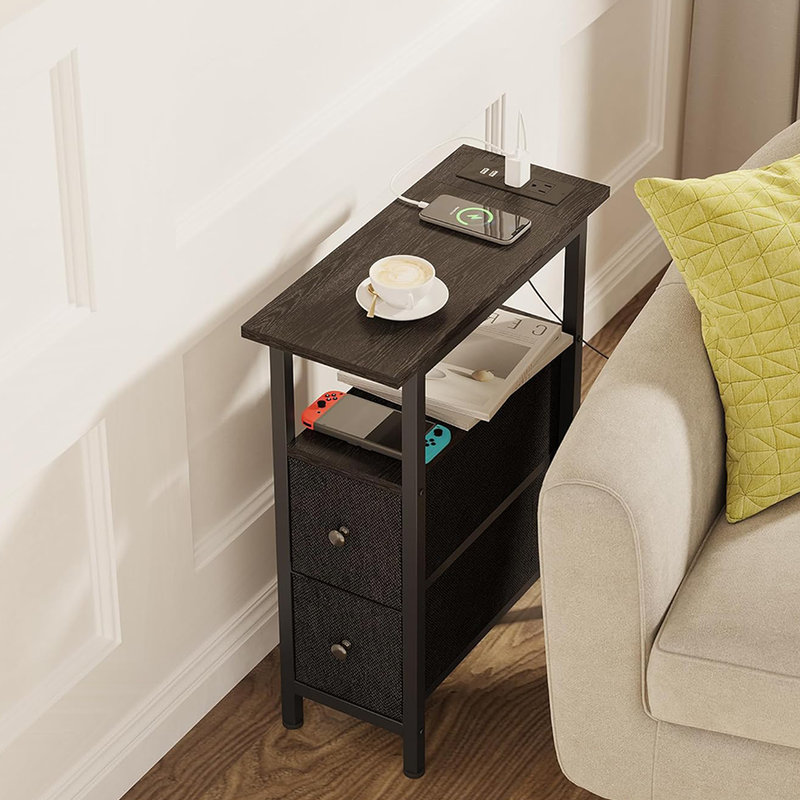 17 Stories Narrow End Table with Integrated Charging Station and LED ...
