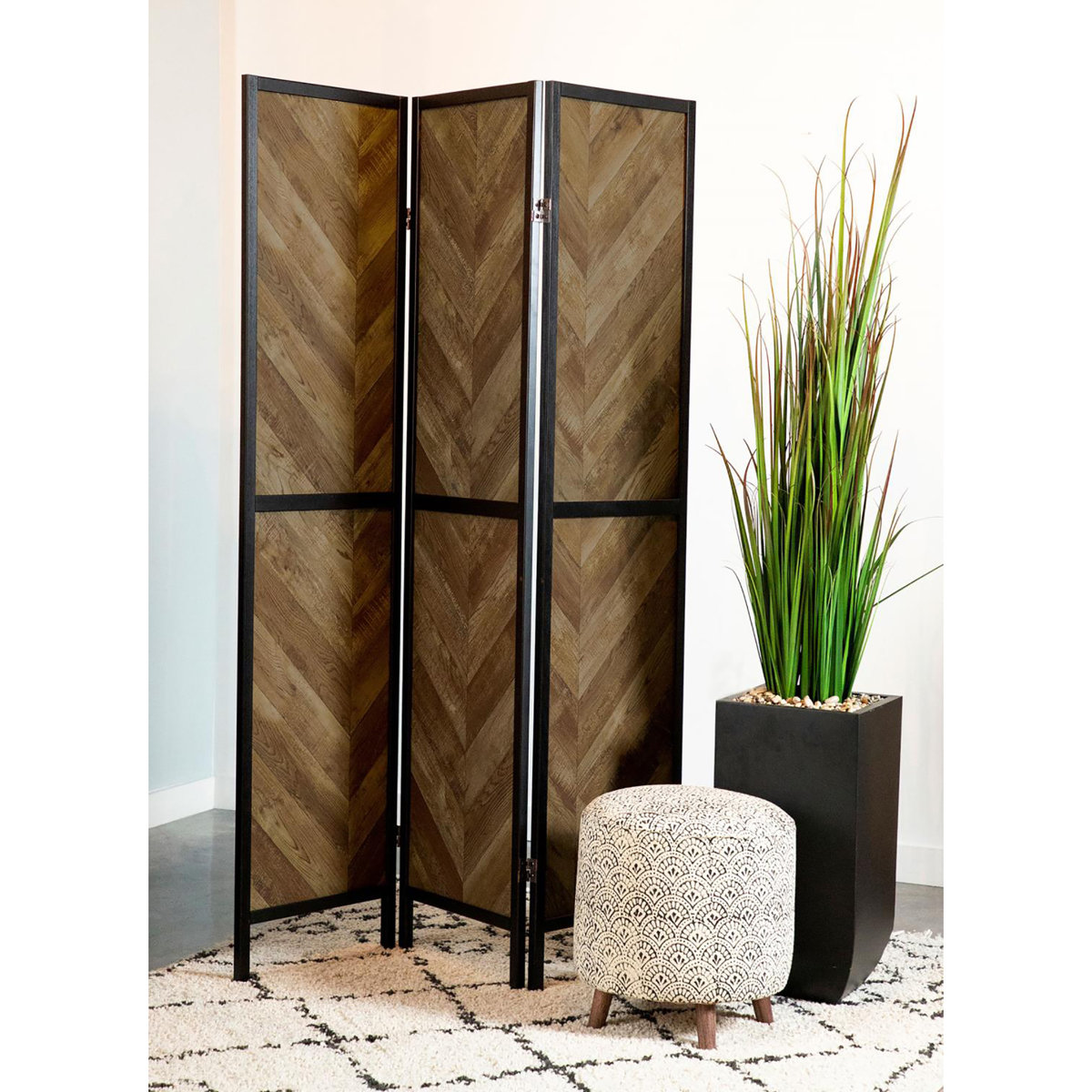 Union Rustic Rustic Tobacco Herringbone 3-Panel Folding Screen | Wayfair