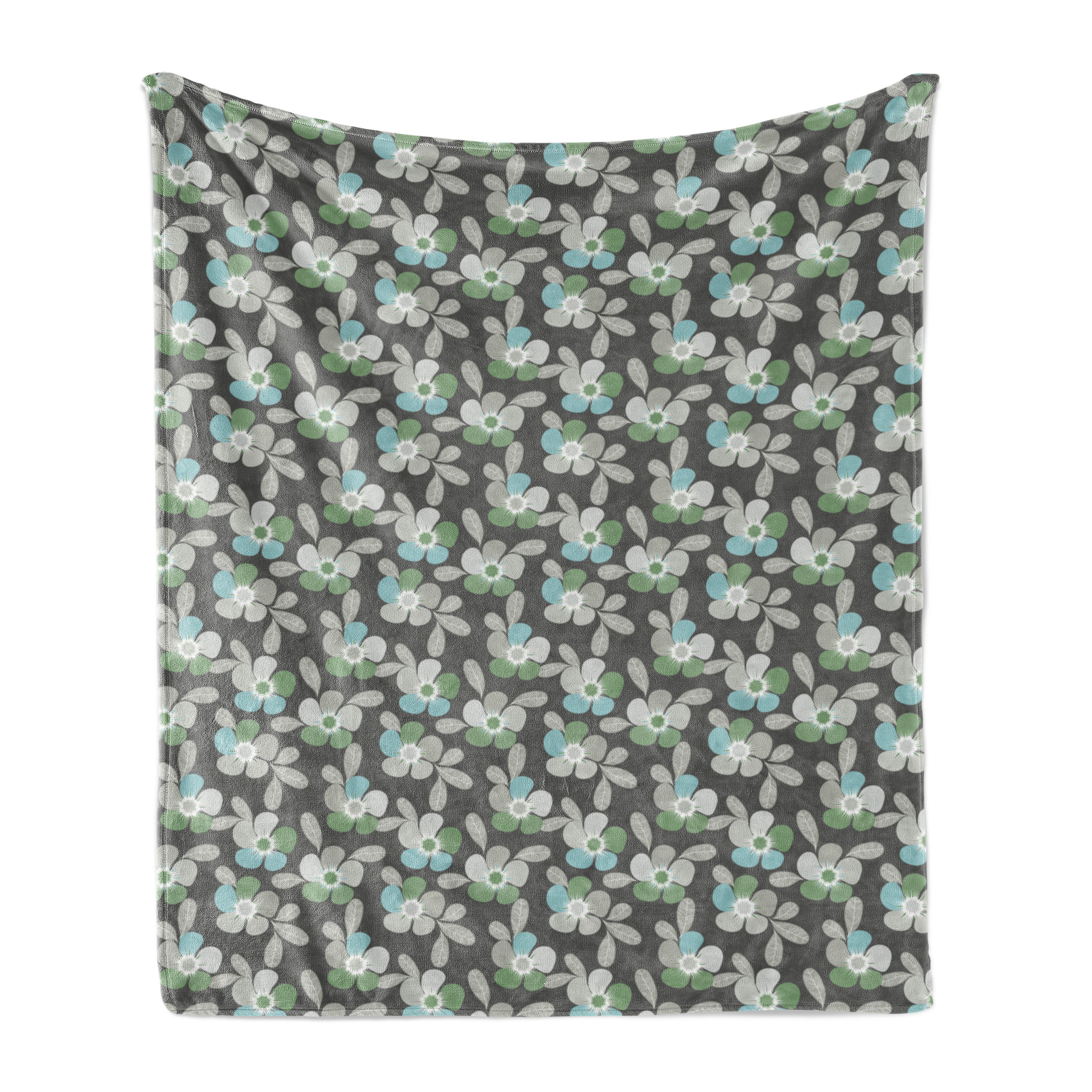 Ambesonne Floral Fleece Throw Blanket Abstract Flowers and Leaves Grey ...