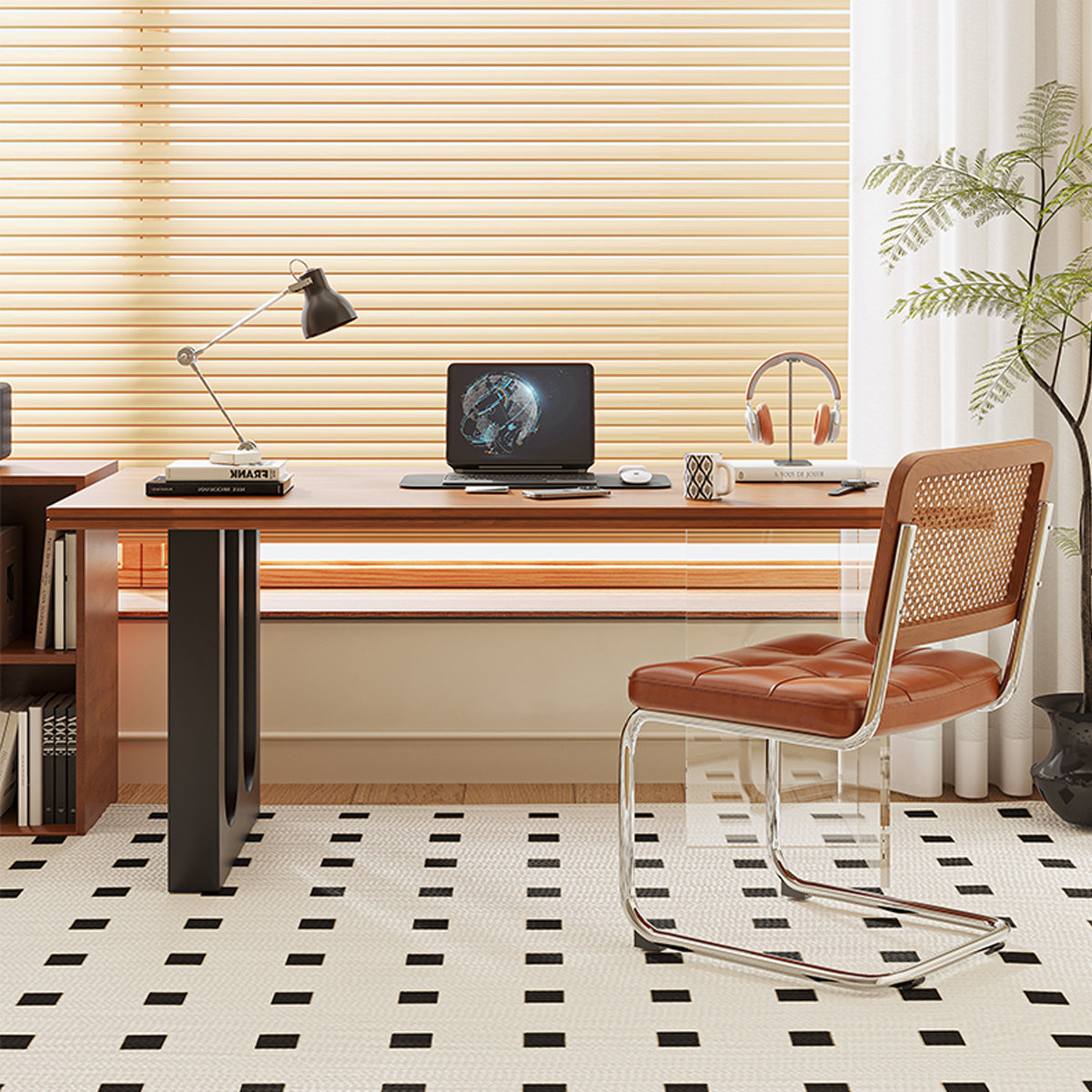 Cozynest Brown+Black+Clear Rectangular Solid Wood+Iron+Acrylic desks ...