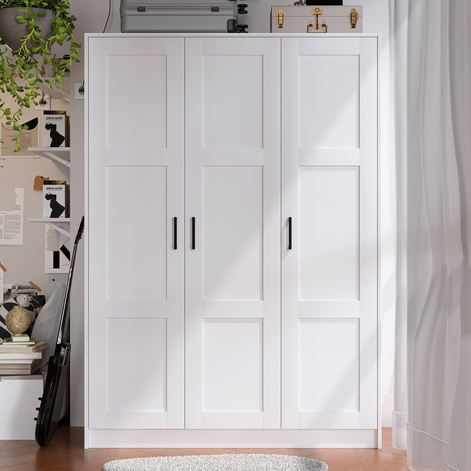 Latitude Run® 3 Doors Wooden Wardrobe Closet Armoire , White Storage ...