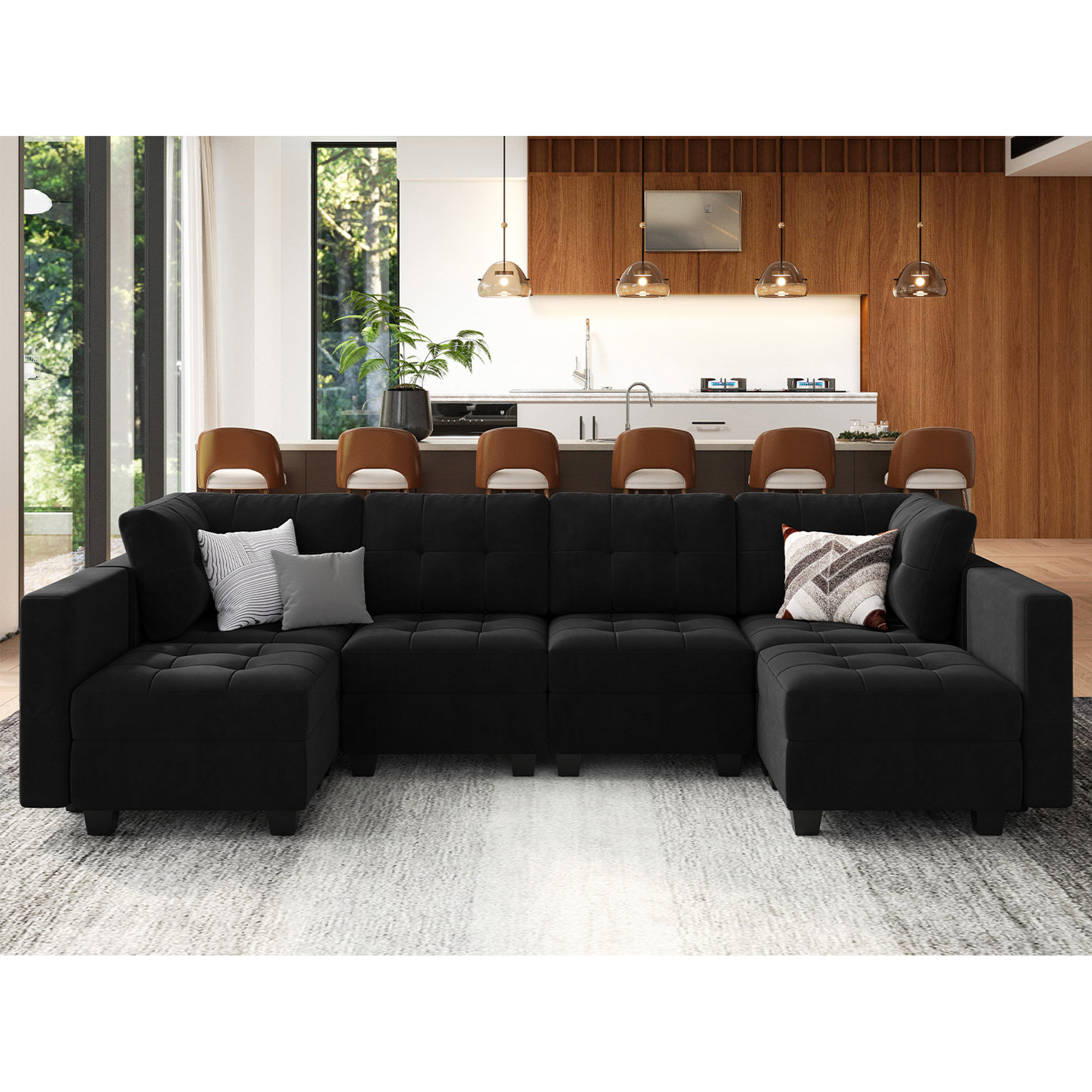 Everly Quinn Billancourt 116.6'' Wide Tufted Velvet Sectional Sofa ...