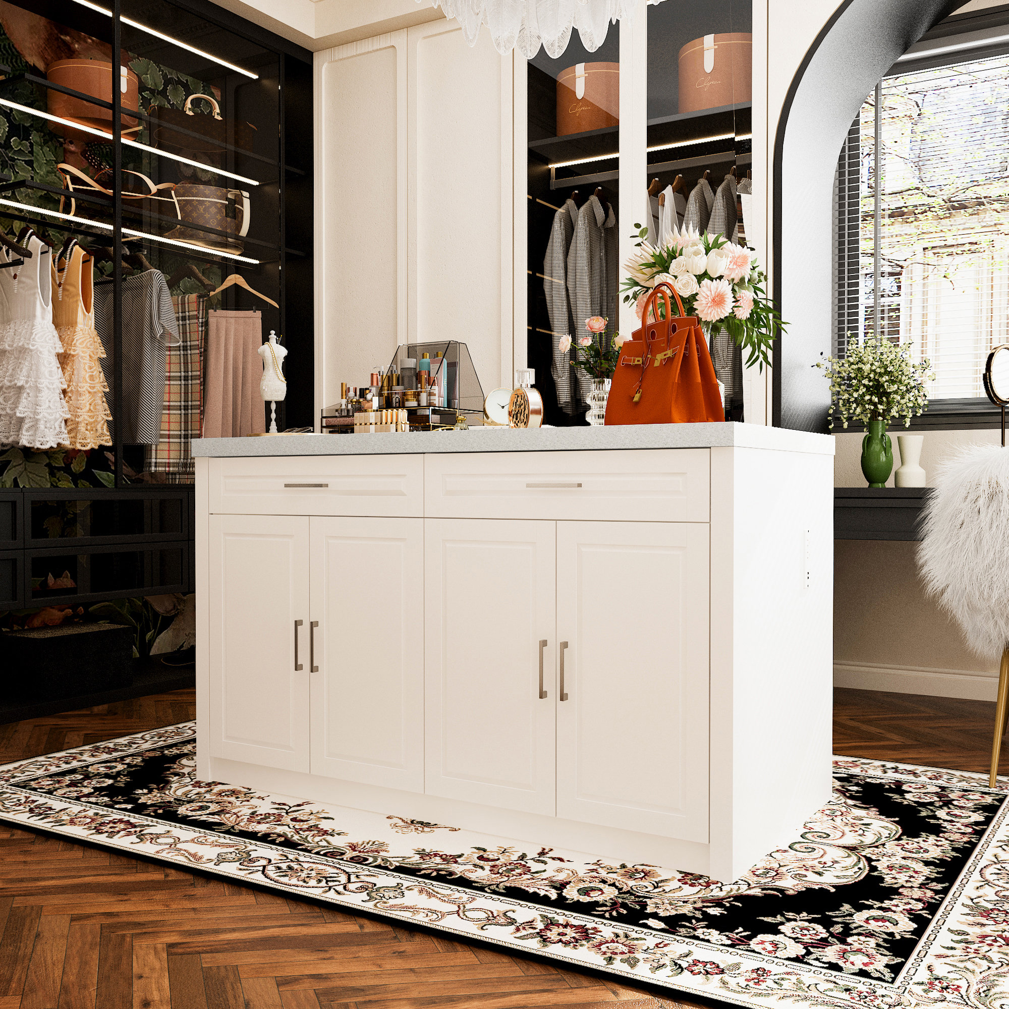 Latitude Run® Modern Closet Island With Stone-Textured Top & Built-In ...