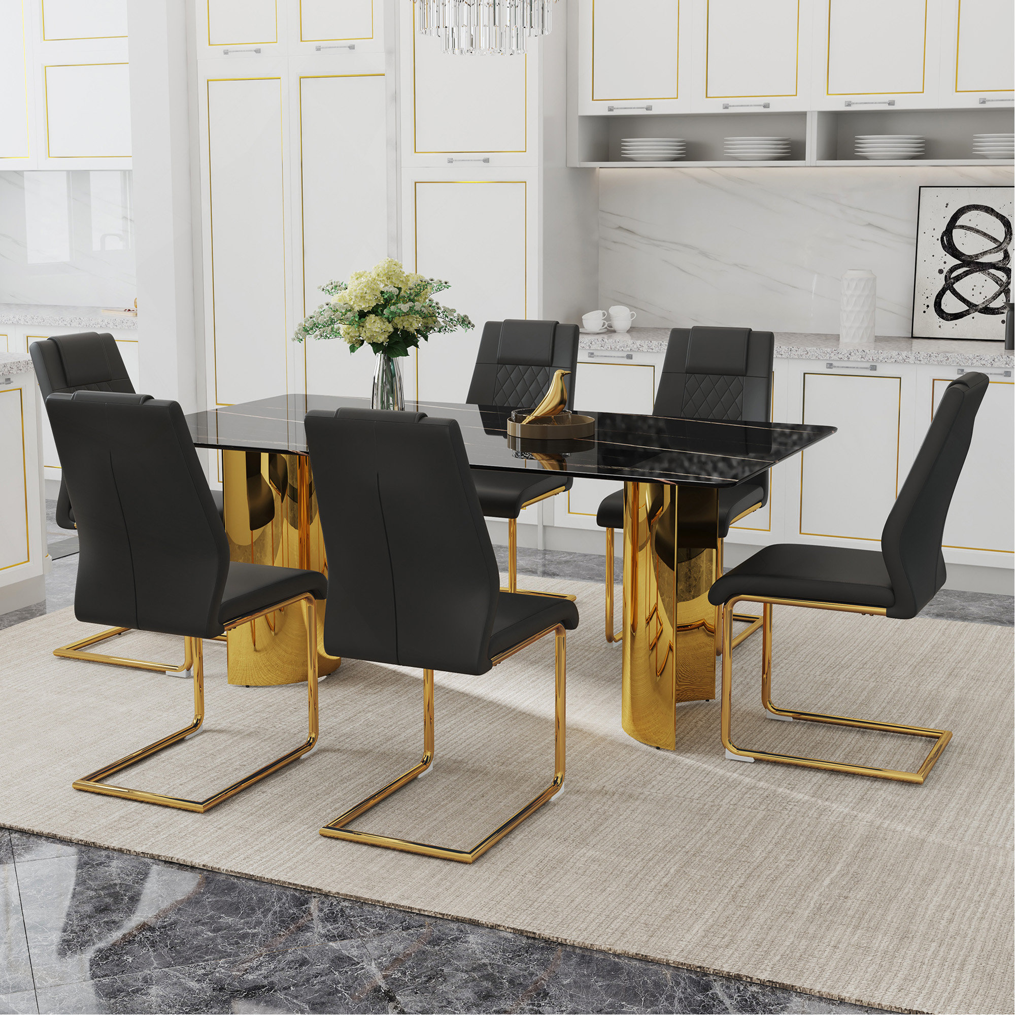Latitude Run® Table And Chair Set.The Table Has A Glass Tabletop With ...