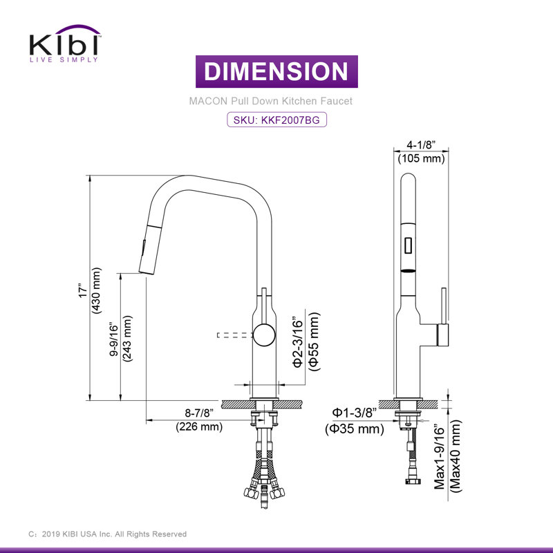 KIBI Macon Pull Down Single Handle Kitchen Faucet with Accessories ...