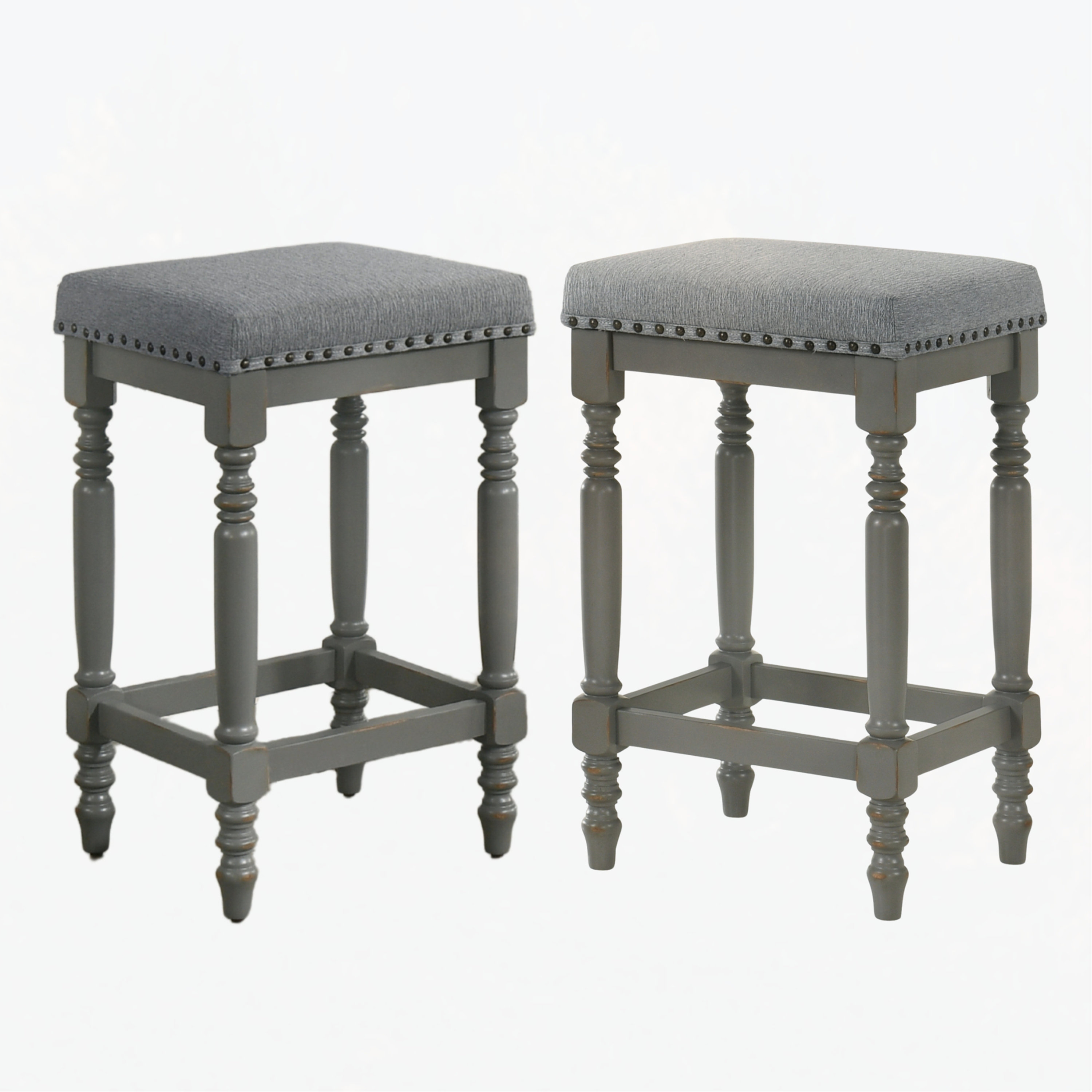 Alcott Hill® Rustic Wooden Counter Stool With Padded Seat Set Of 2 – 26 ...
