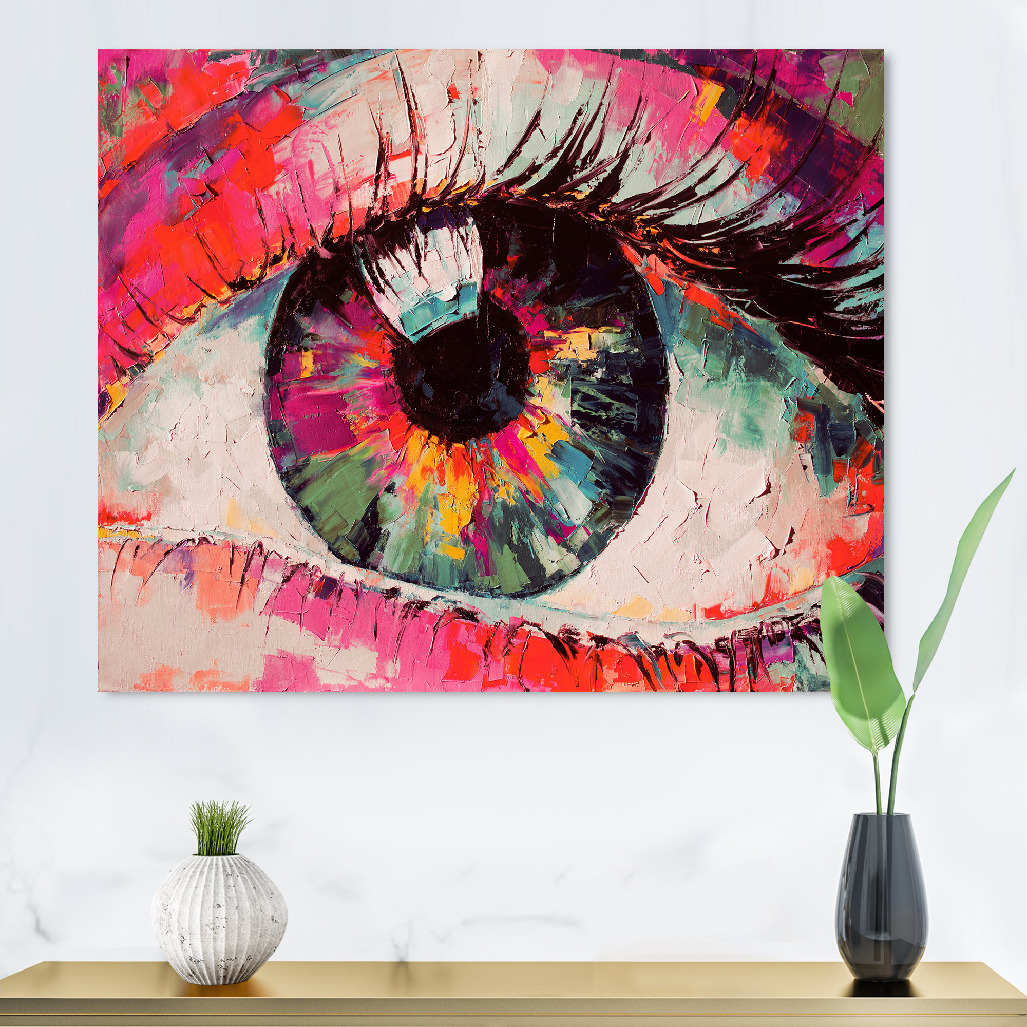Wrought Studio™ Colorful Pink Woman Eye Art - Floater Frame Print on ...