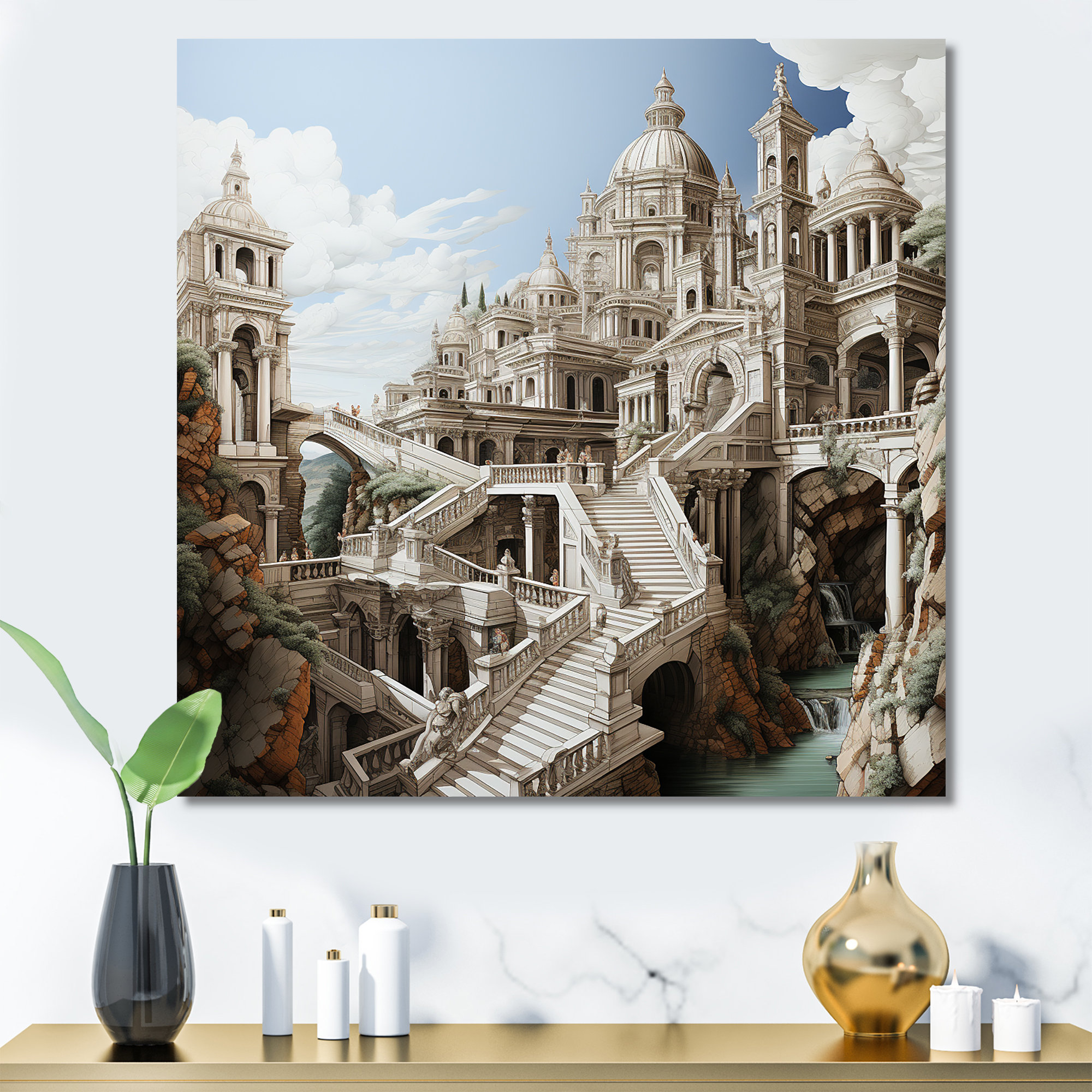 Design Art Analytic Drawing Of A Monuments On Canvas Print | Wayfair