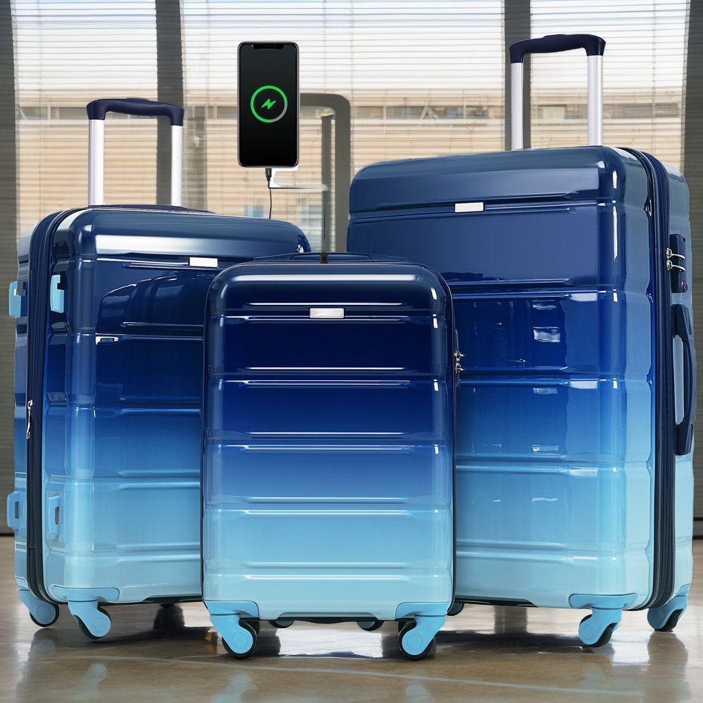 MINGZHE Ensemble de 3 valises rigides avec port USB, bagage à main ...